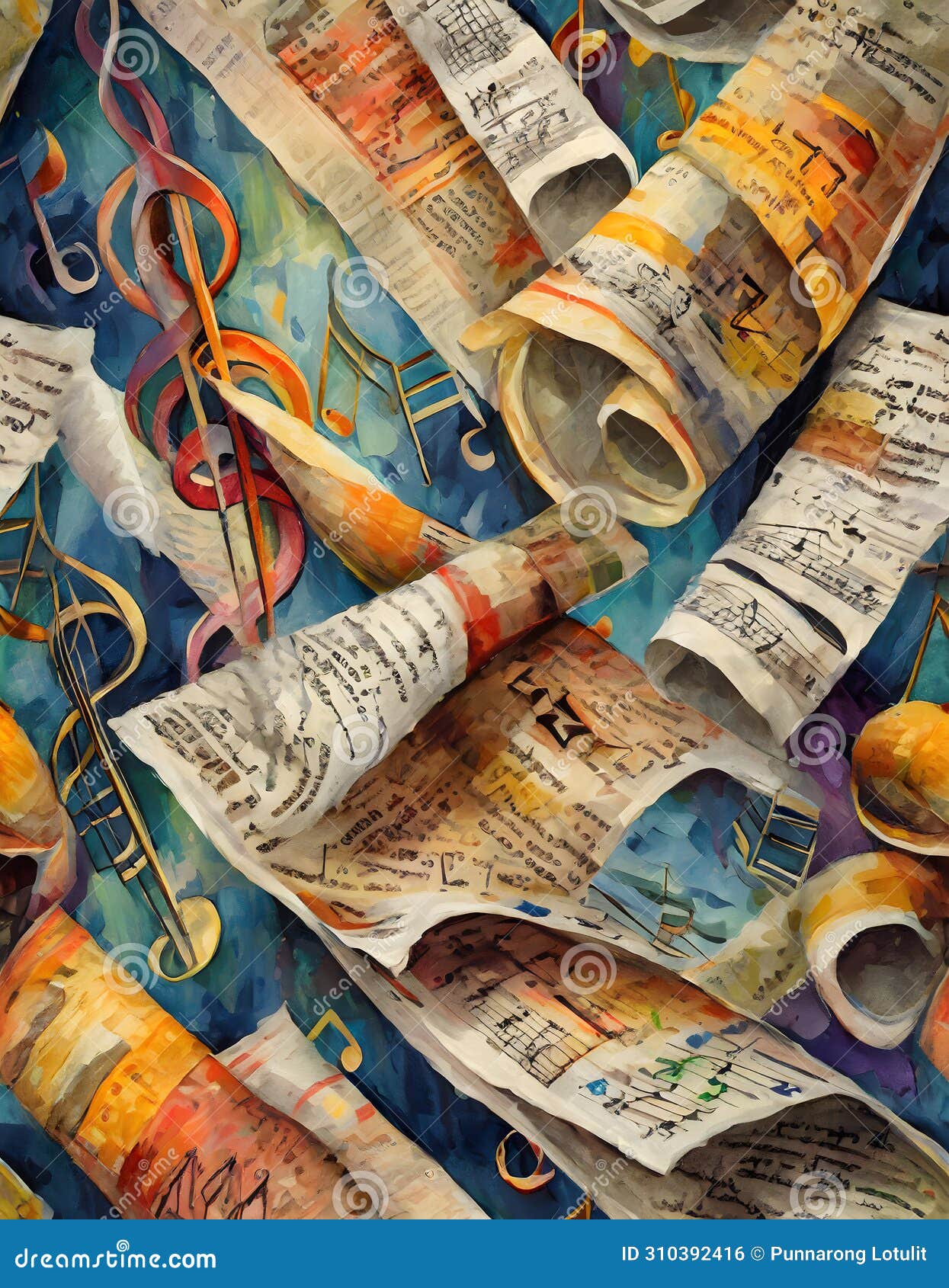 Seamless Pattern with Collage of Musical Notes and Newspapers ...