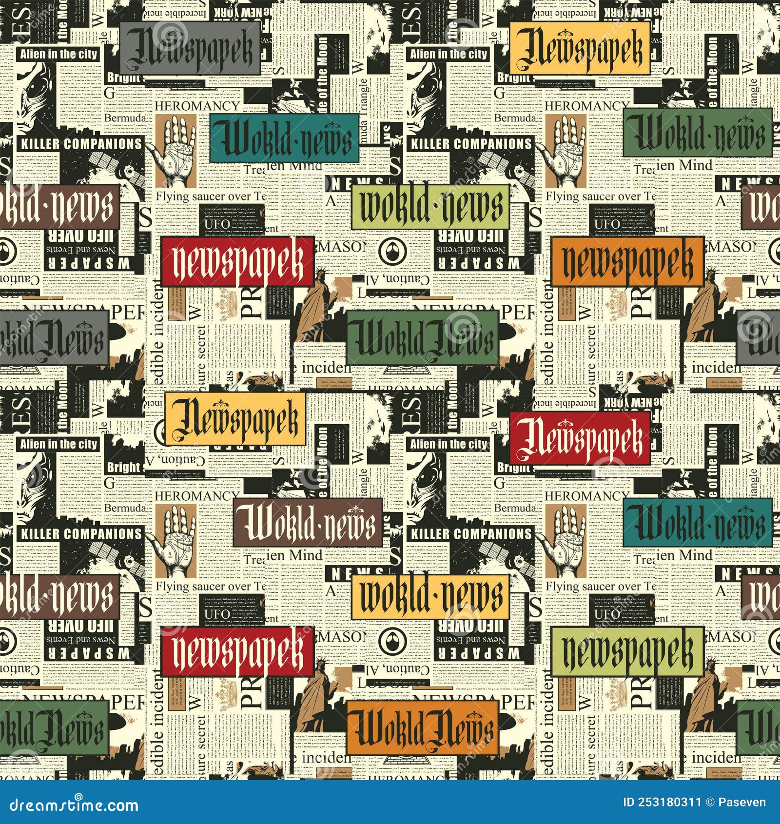 Seamless Pattern with a Collage of Newspaper Clippings Stock Vector ...