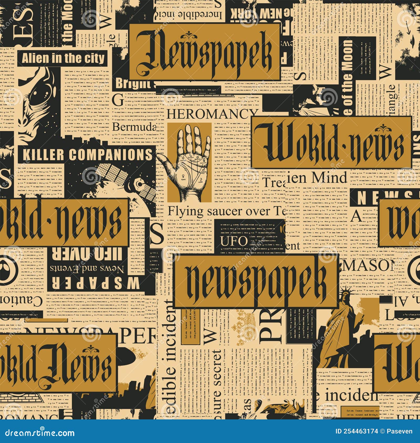 Seamless Pattern with a Collage of Newspaper Clippings Stock Vector ...