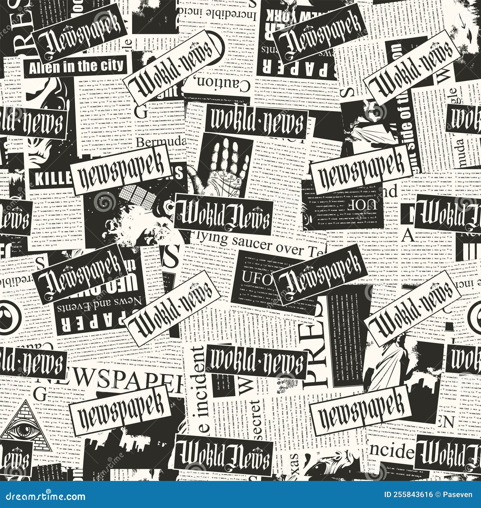 Seamless Pattern with a Collage of Newspaper Clippings Stock Vector ...