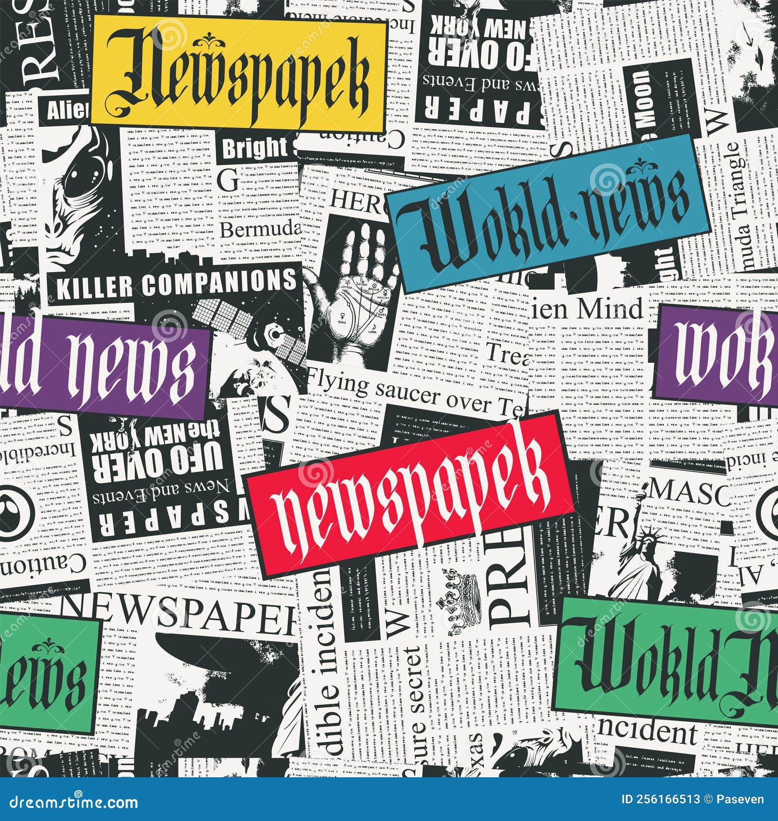 Seamless Pattern with a Collage of Newspaper Clippings Stock Vector ...