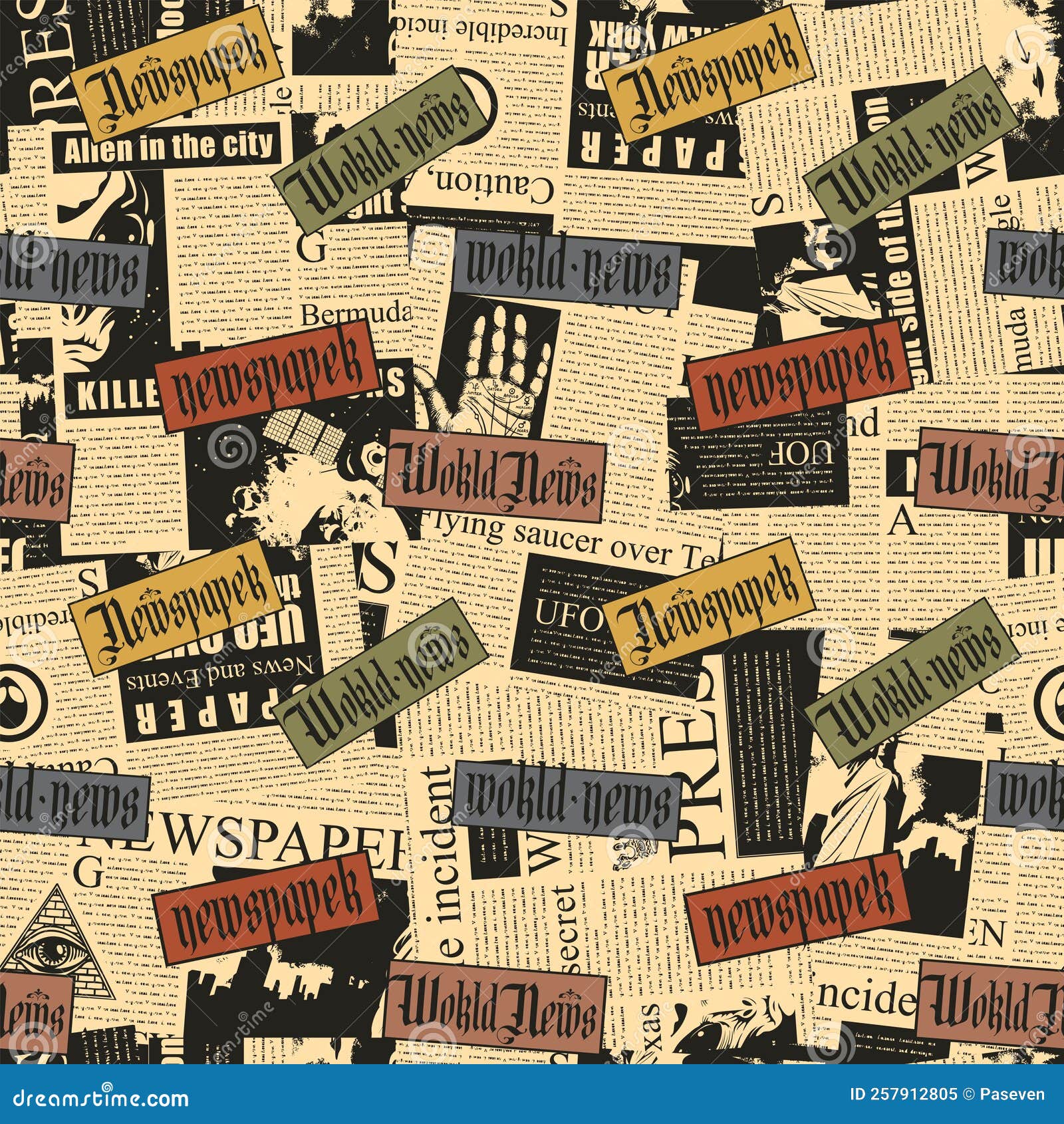 Seamless Pattern with a Collage of Newspaper Clippings Stock Vector ...