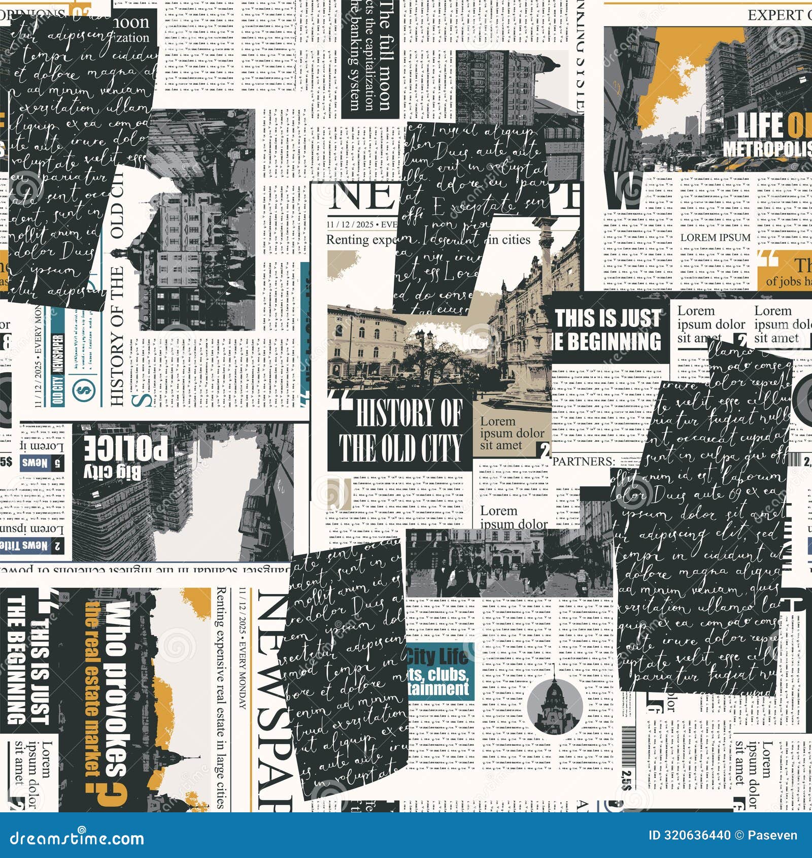 Seamless Pattern with Collage of Newspaper or Magazine Stock Vector ...