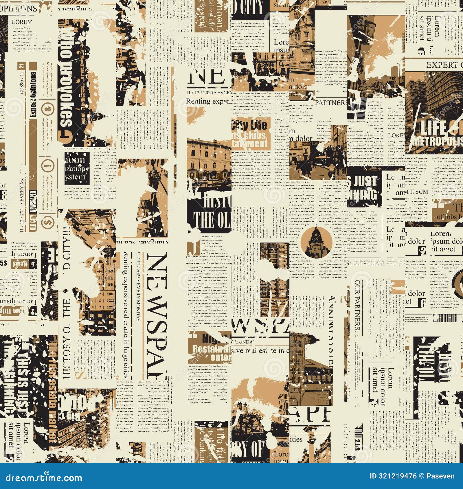 Seamless Pattern with Collage of Newspaper or Magazine Stock Vector ...