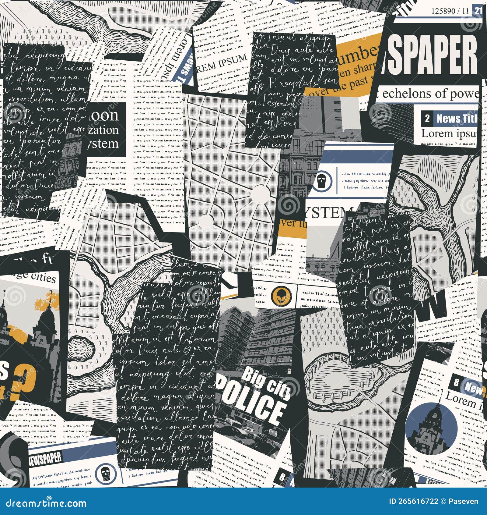 Seamless Pattern with Collage of Newspaper and Map Clippings Stock ...