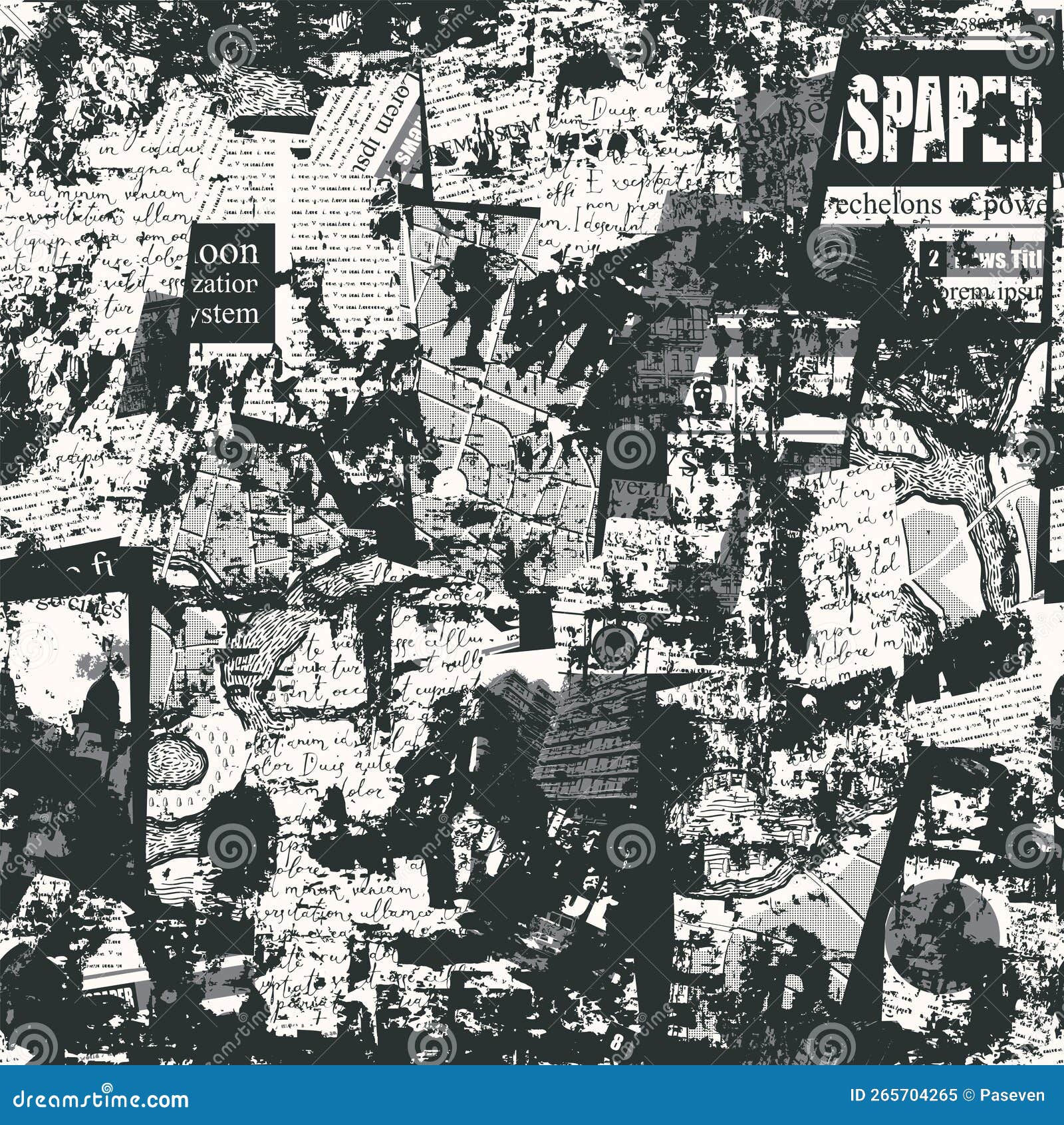 Seamless Pattern with Collage of Newspaper and Map Clippings Stock ...