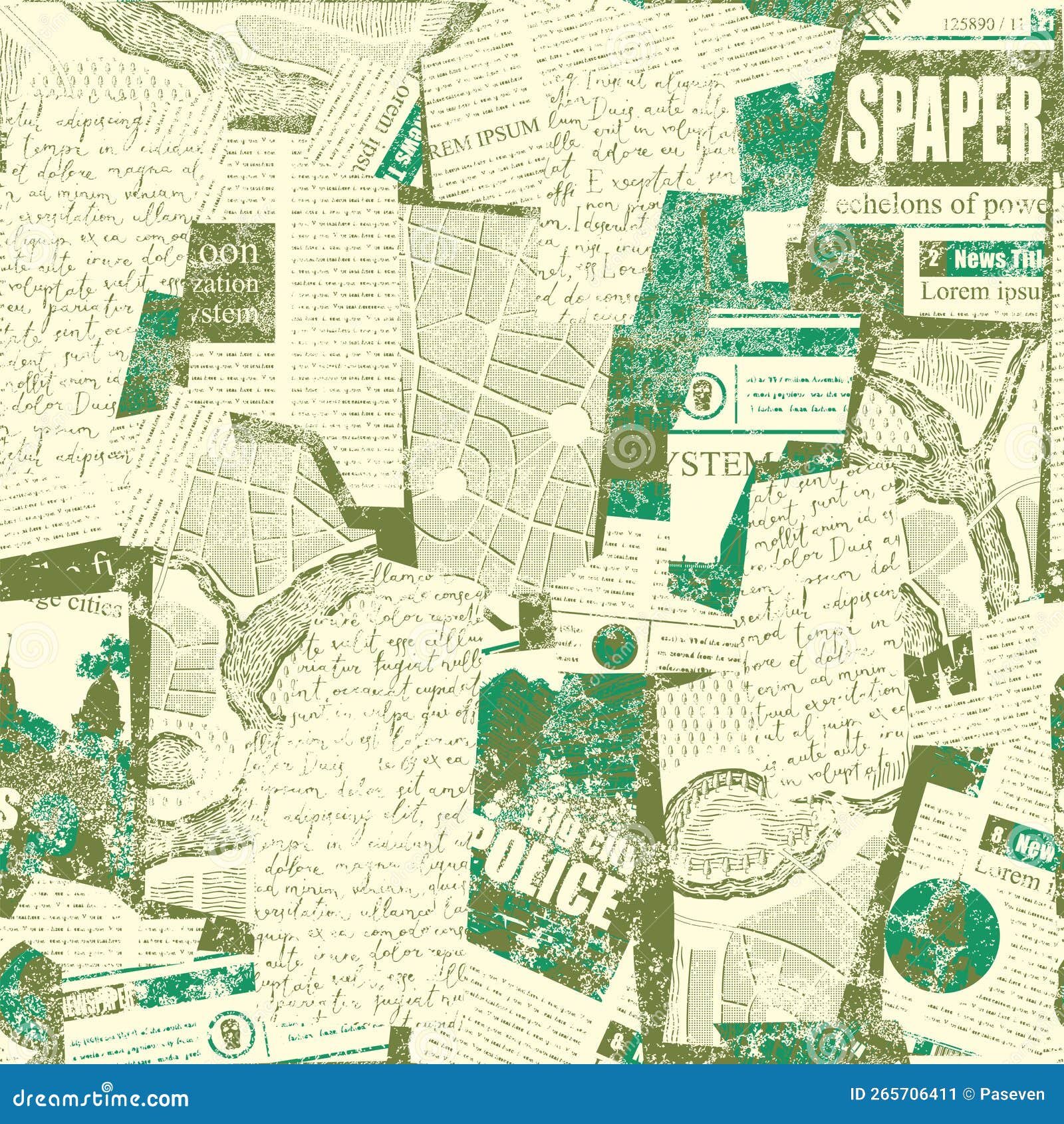 Seamless Pattern with Collage of Newspaper and Map Clippings Stock ...