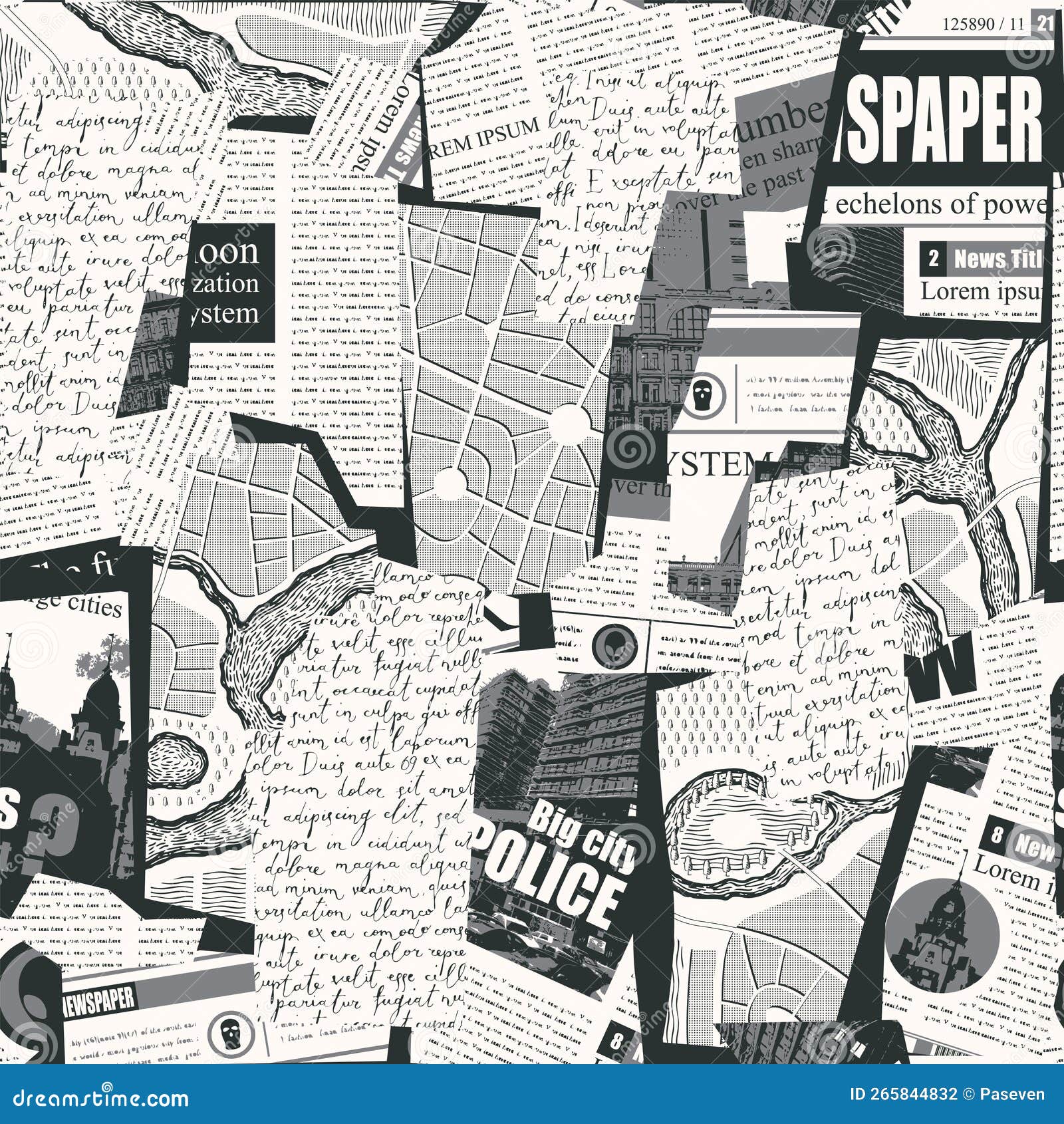 Seamless Pattern with Collage of Newspaper and Map Clippings Stock ...
