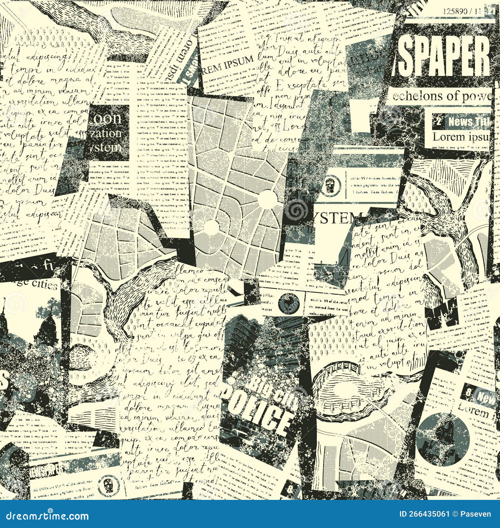 Seamless Pattern with Collage of Newspaper and Map Clippings Stock ...