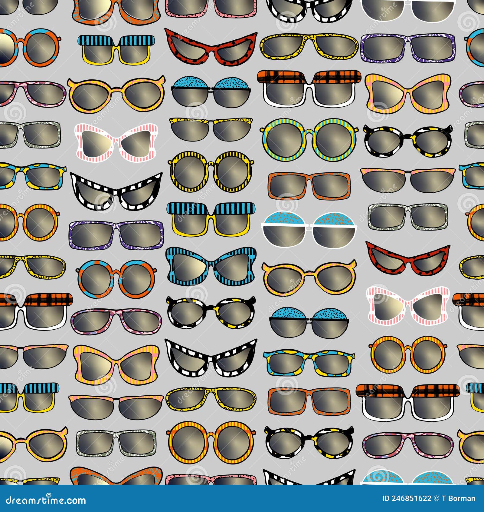 Seamless Pattern Collection of Colorful Sunglasses Isolated Simple ...