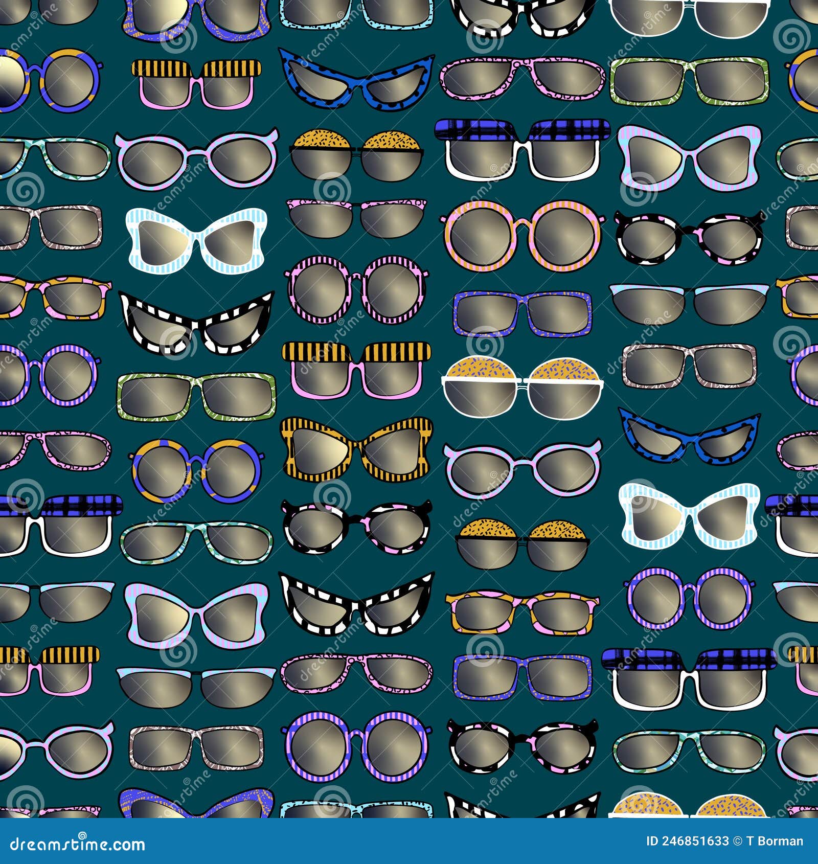 Seamless Pattern Collection of Colorful Sunglasses Isolated Simple ...