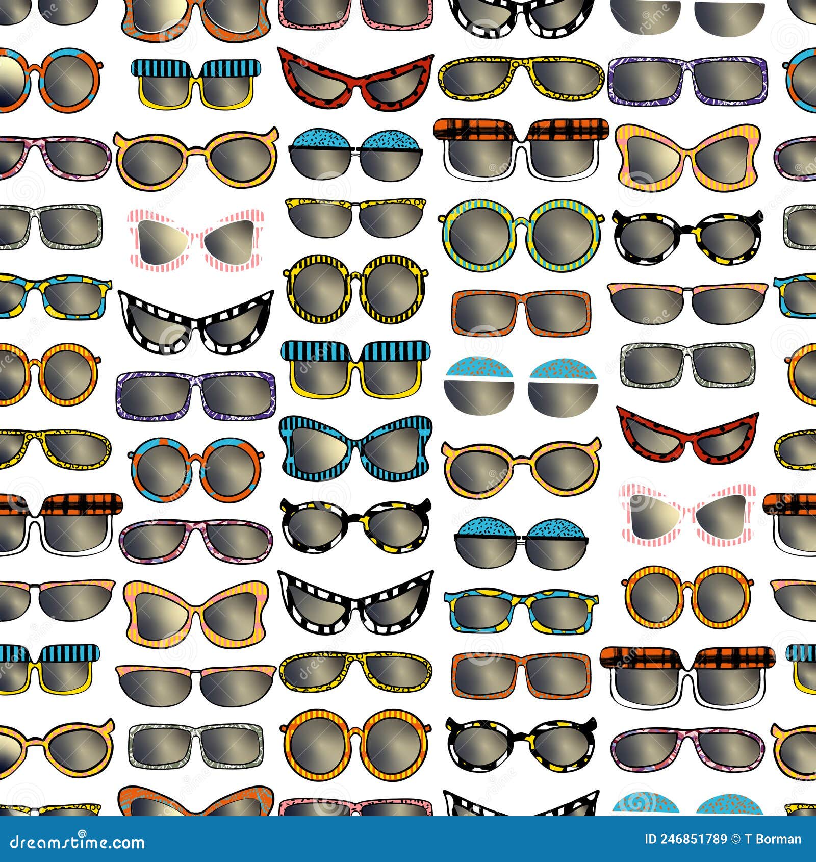 Seamless Pattern Collection of Colorful Sunglasses Isolated Simple ...