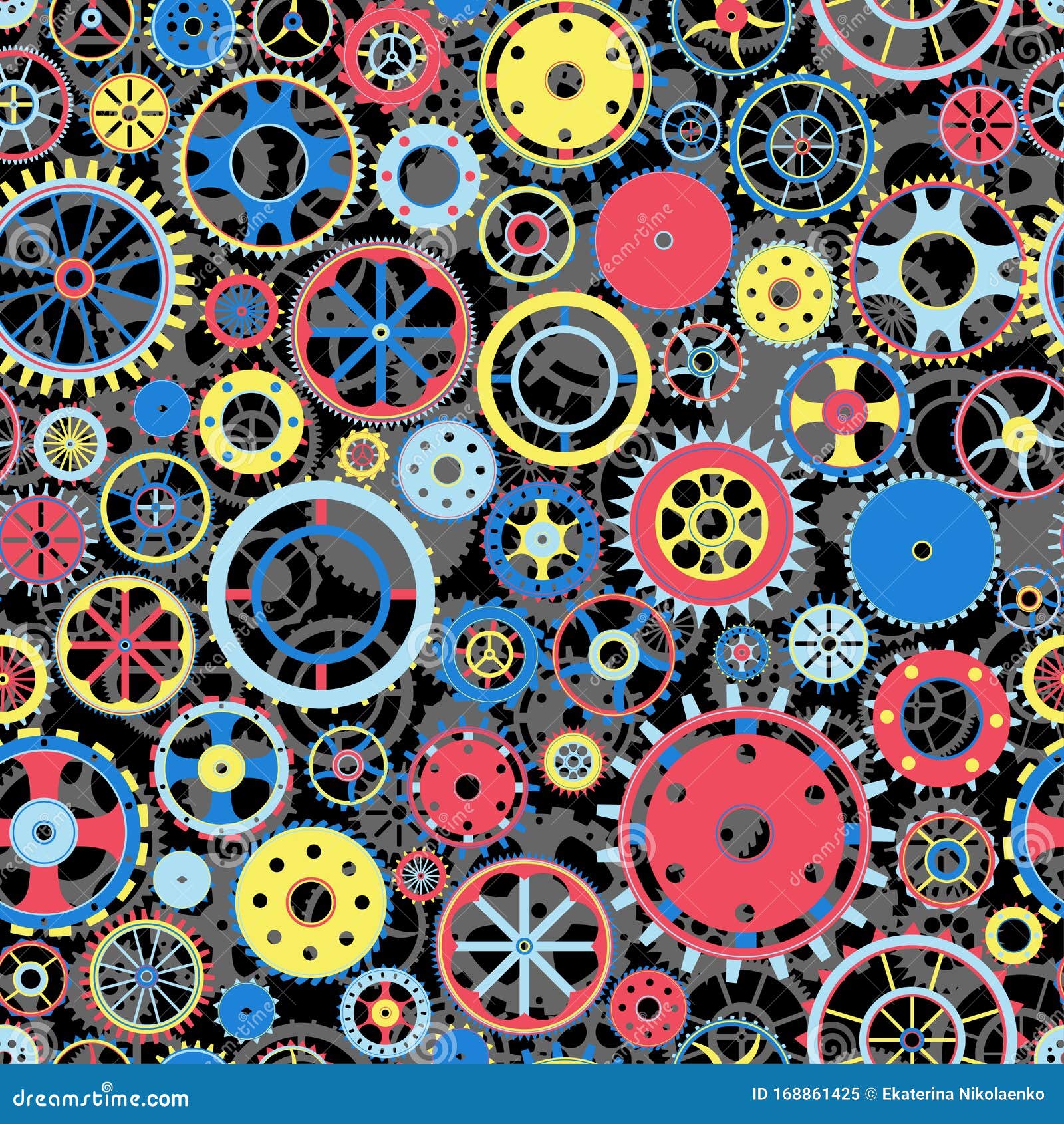 Seamless Pattern with Collection of Gears. Colorful Mechanical ... Seamless Pattern with Collection of Gears. Colorful Mechanical ...