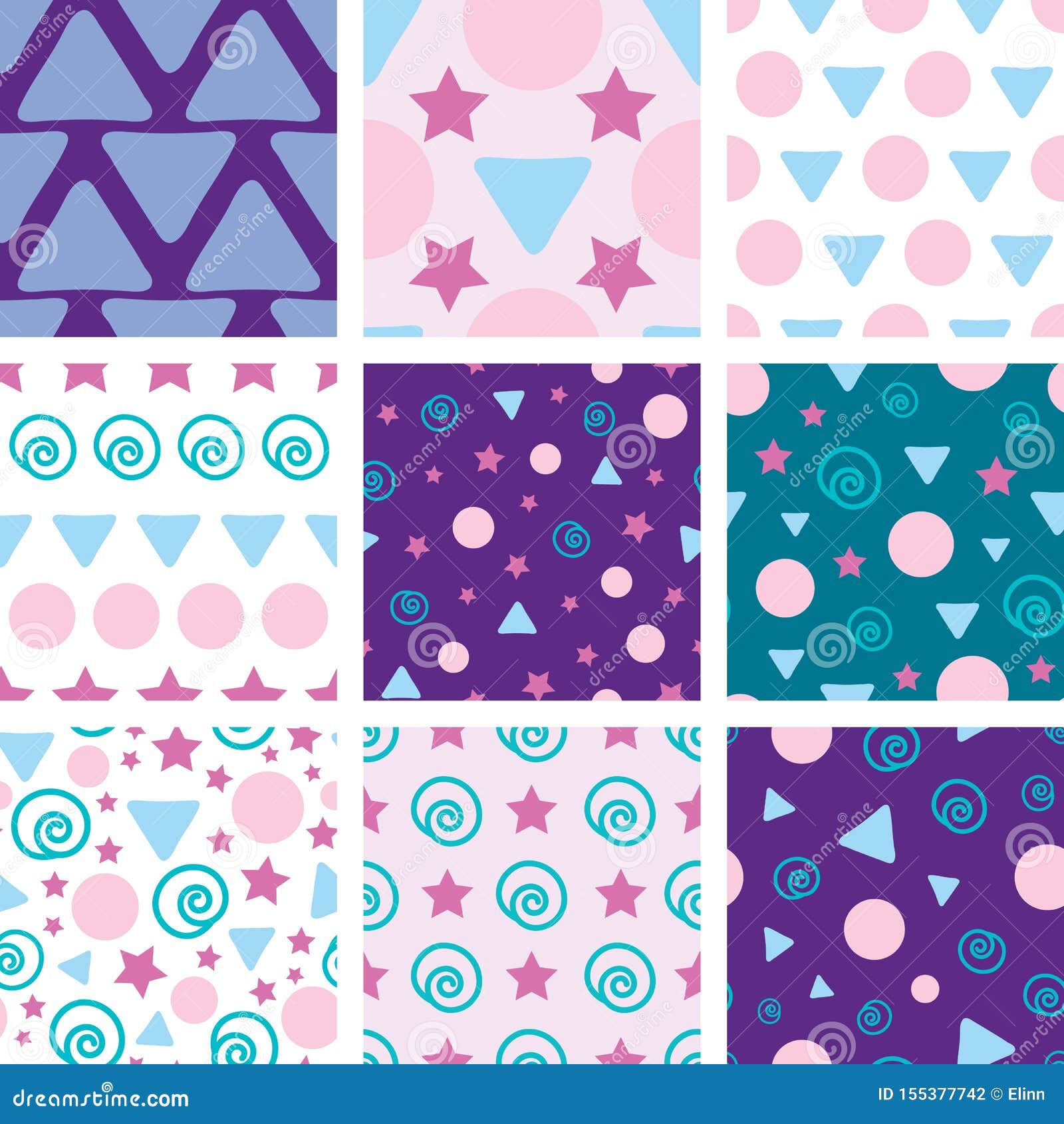 Colorful Geometric Shapes Seamless Pattern Collection Stock Vector ...
