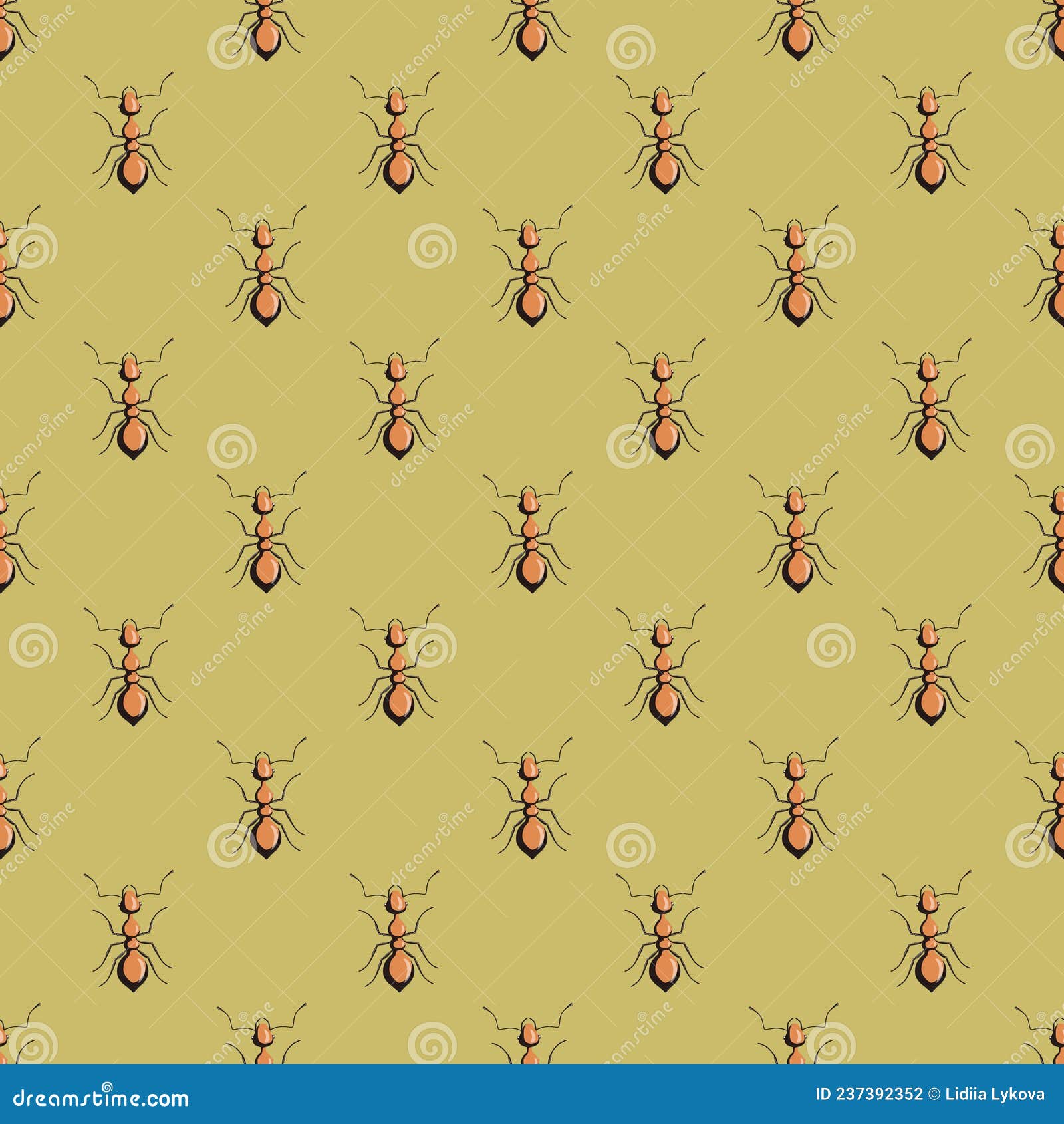 Seamless Pattern Colony Ants on Green Background. Vector Insects Template in Flat Style for Any ...