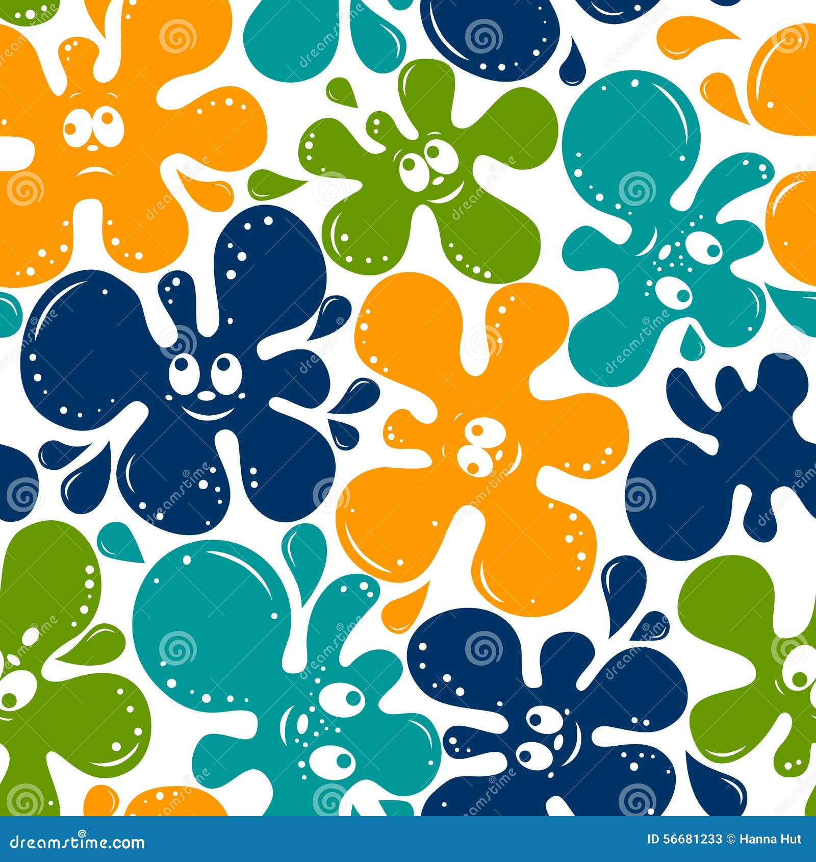 Seamless Pattern of Color Blots with Smile Face Stock Vector ...