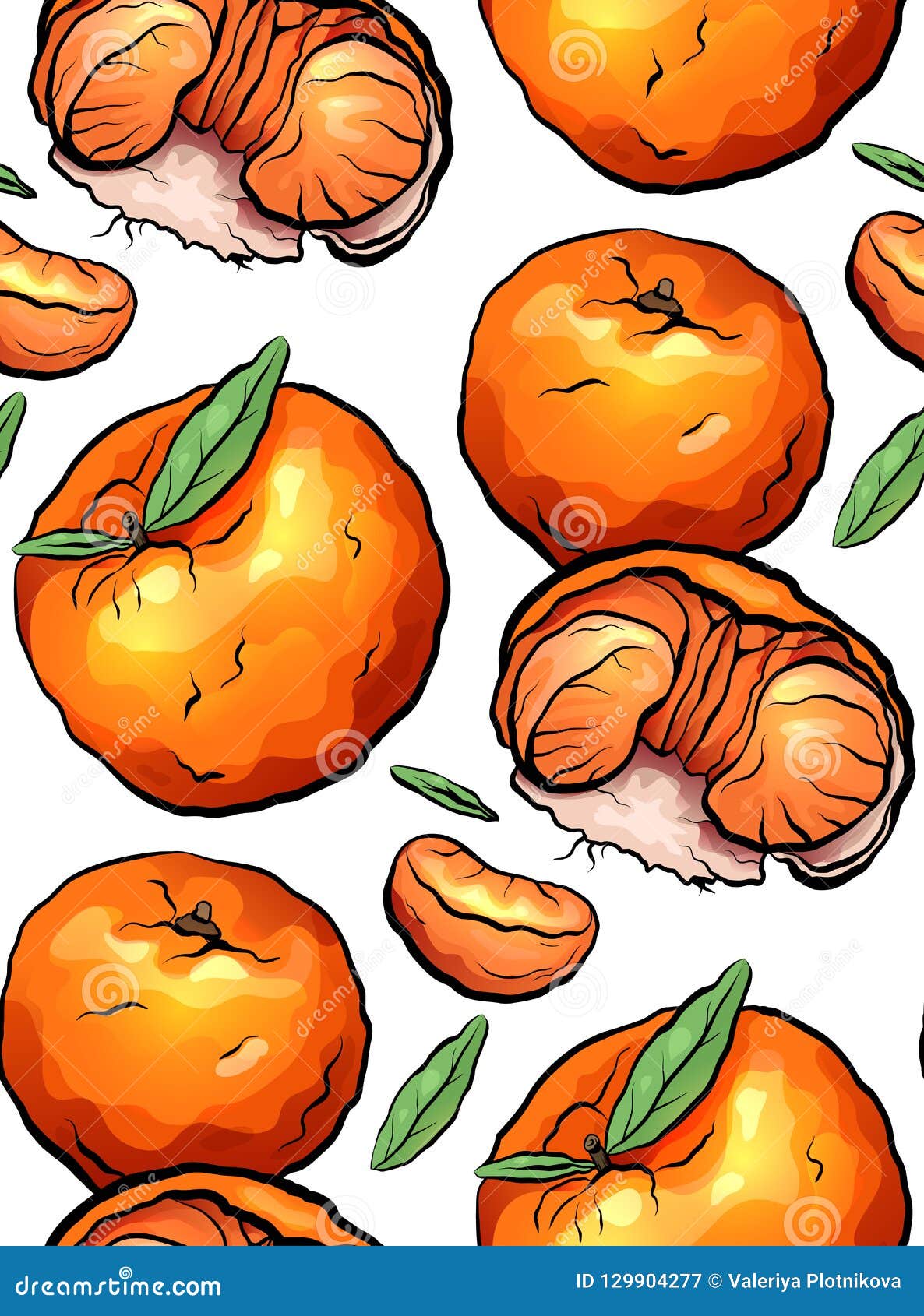 Seamless Pattern of Color Cartoon Illustrations of Mandarin and Citrus ...