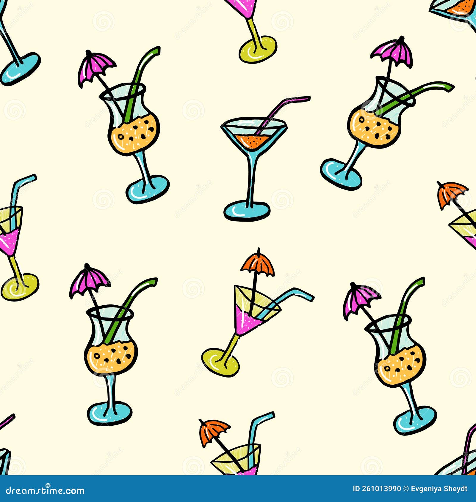 Seamless Pattern with Color Cocktails, Summer Vector Background Stock ...