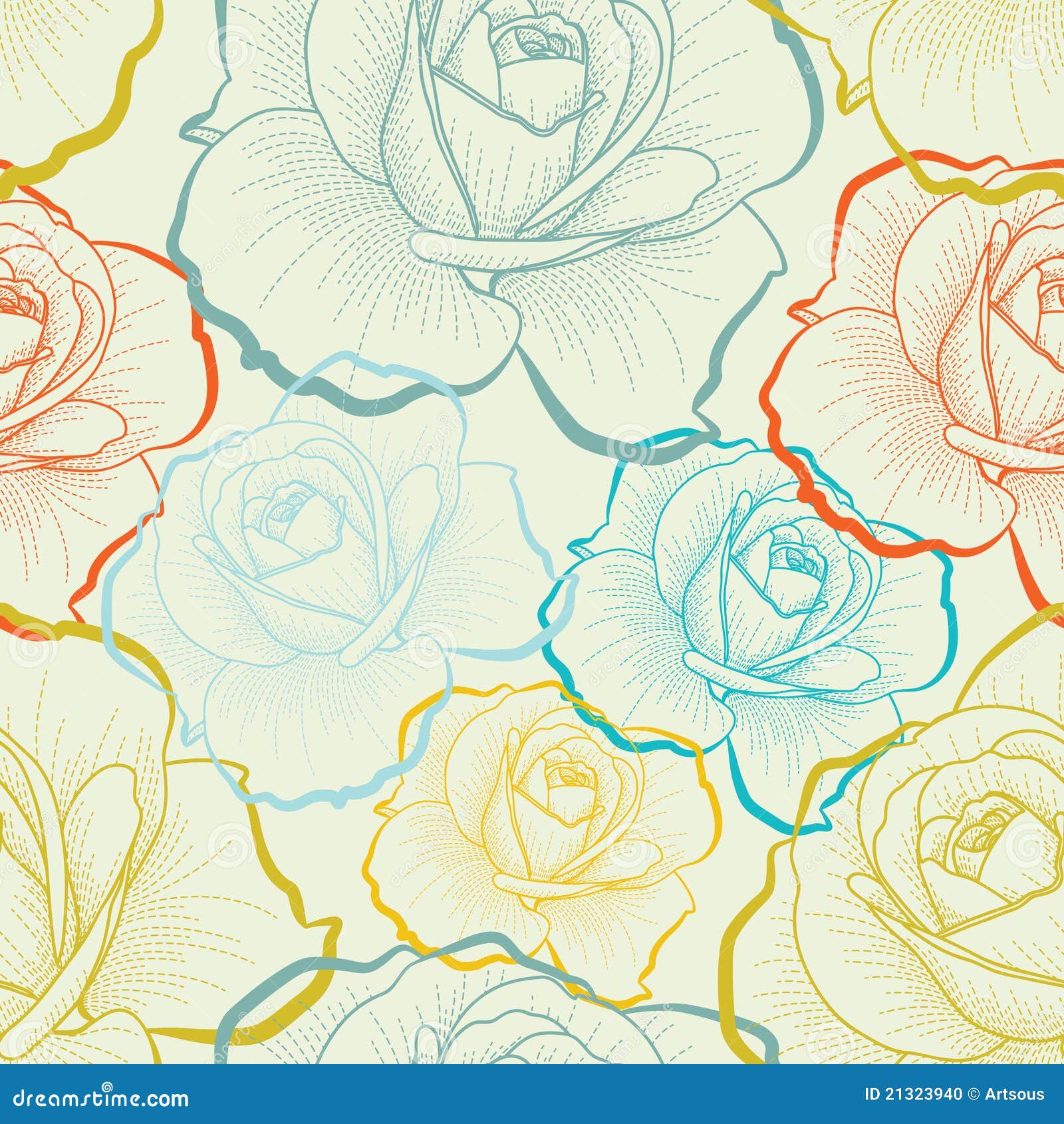 Seamless Pattern with Color Hand Drawing Roses Stock Vector ...