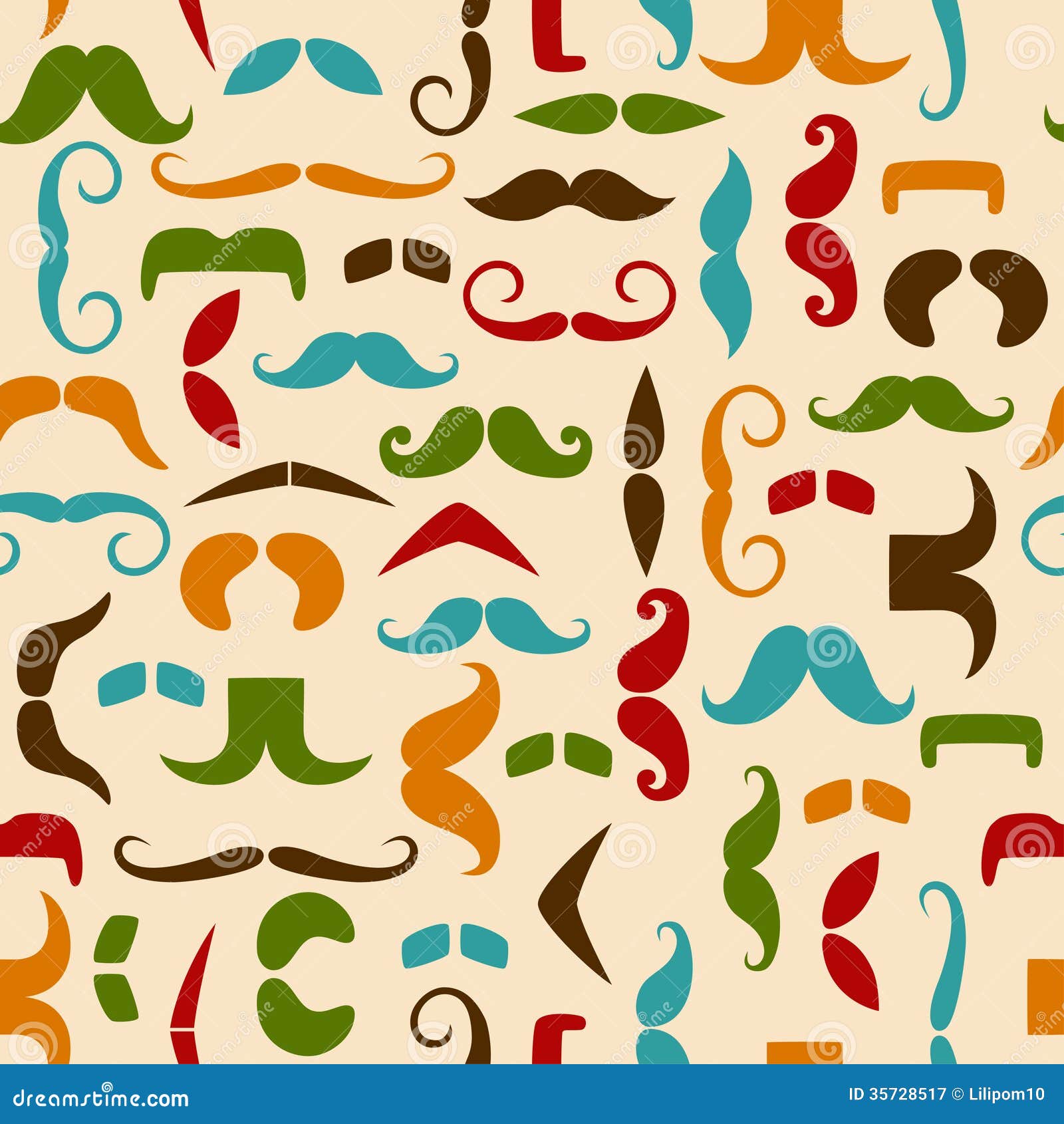 Seamless Pattern with Color Mustache Stock Vector - Illustration of ...