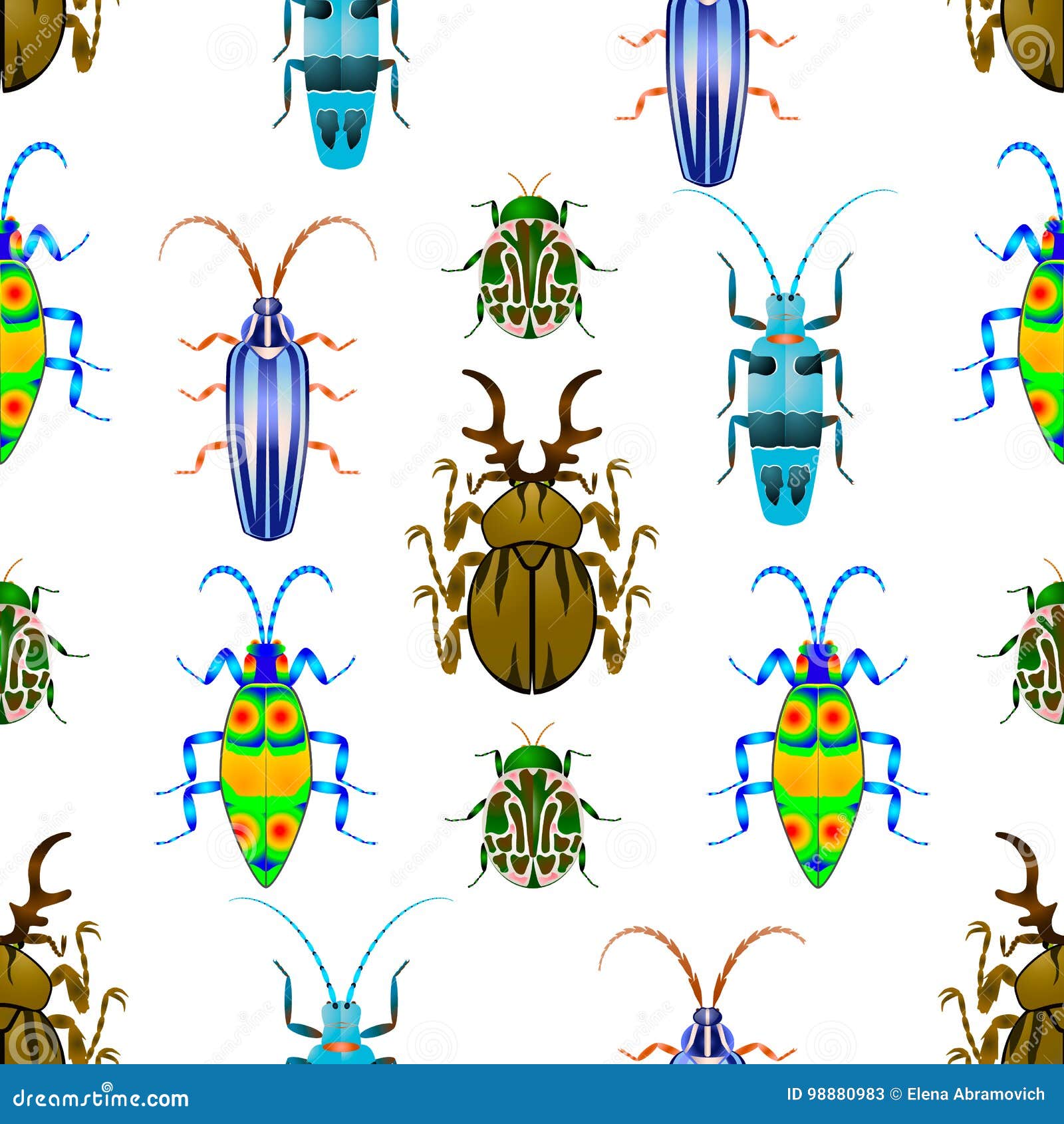 Seamless Pattern of Colored Beetles Stock Vector - Illustration of ...