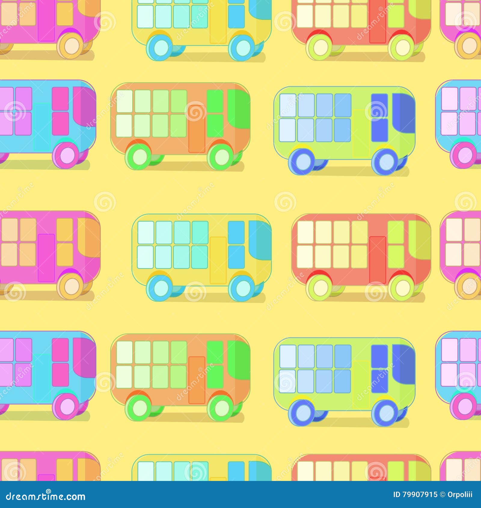 Seamless Pattern of Colored Buses of Children on a Yellow Stock Vector ...