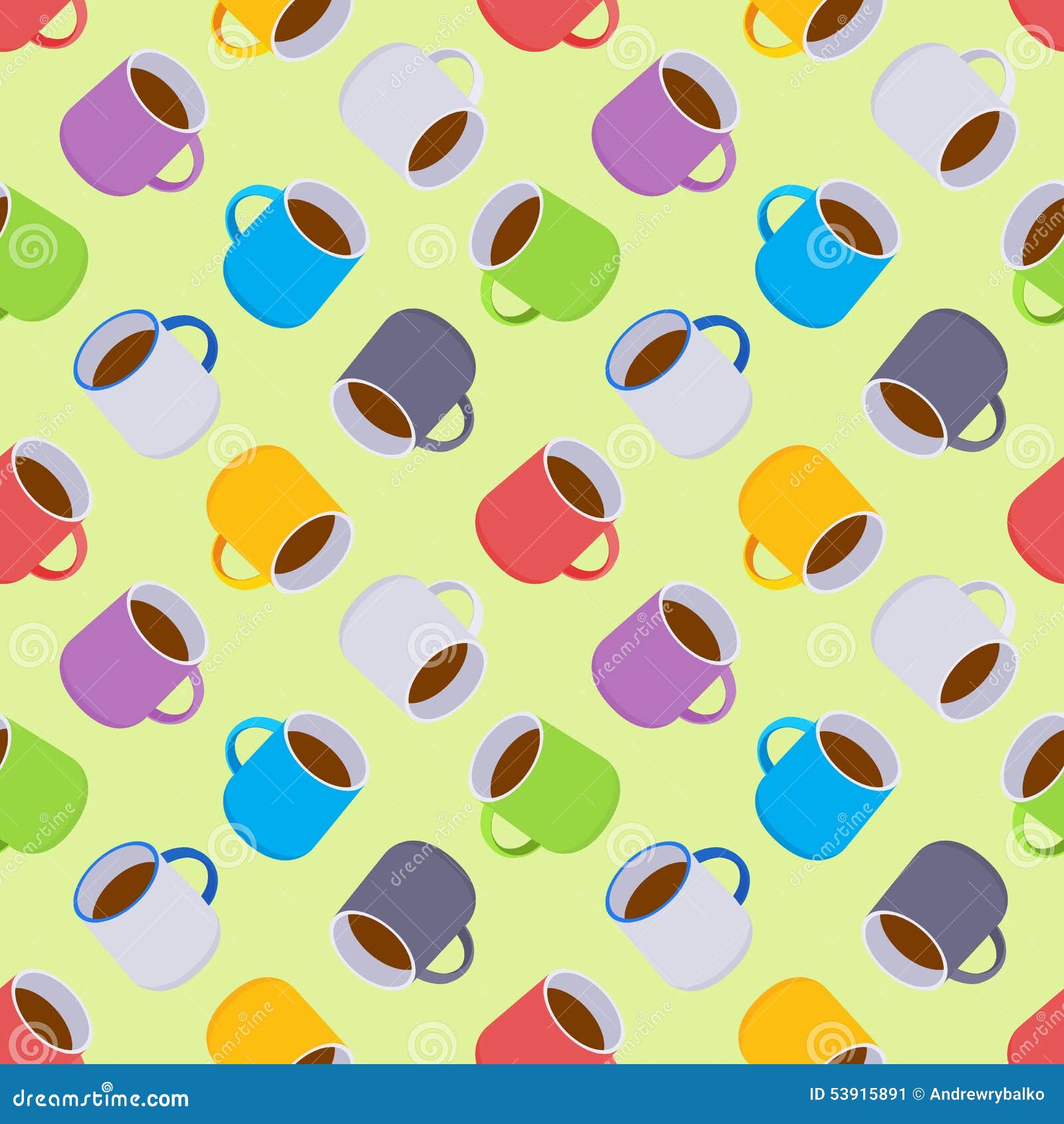 Seamless Pattern with the Colored Coffee Mugs Stock Vector ...