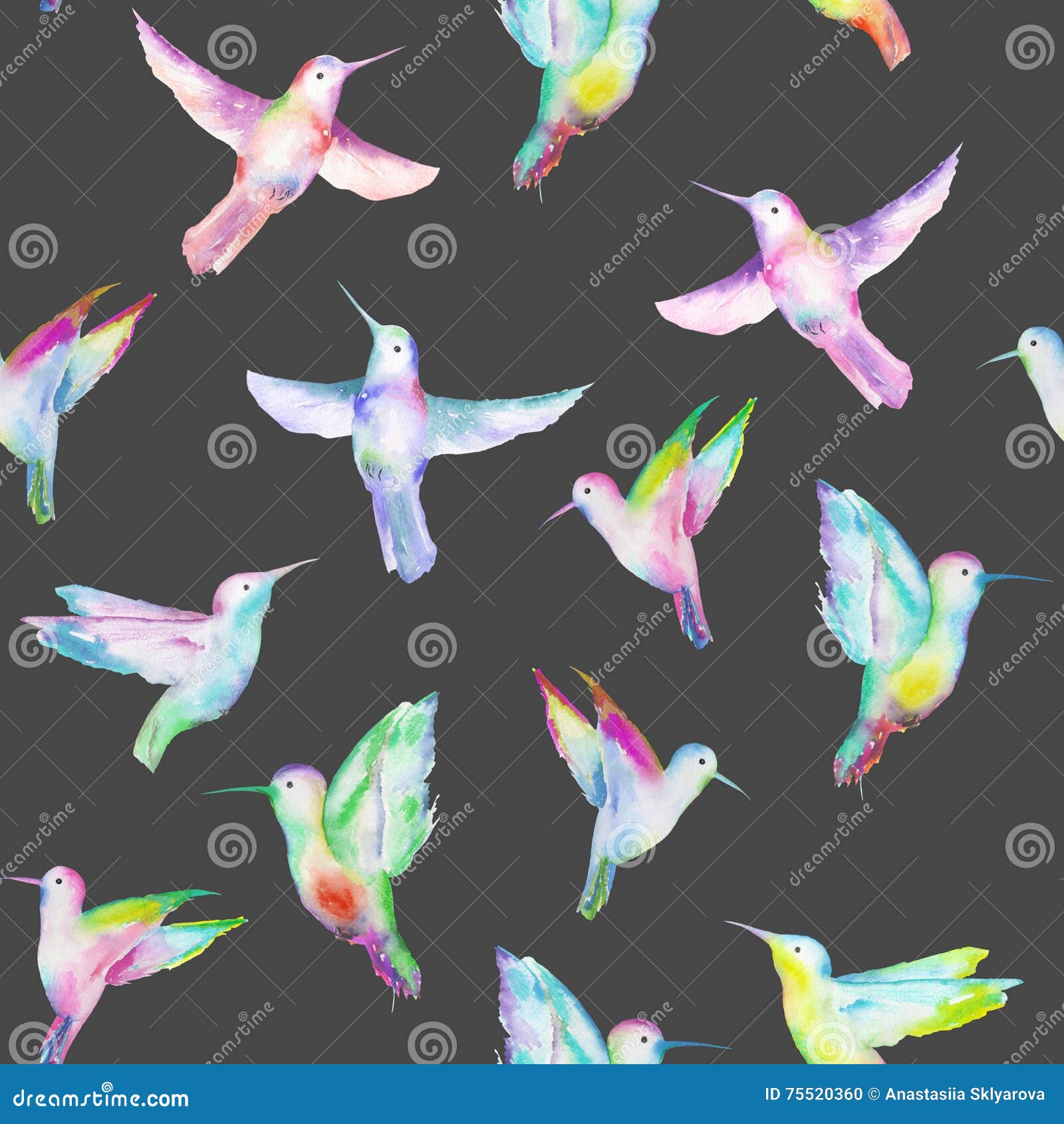 Seamless Pattern of Colored Colibri Stock Illustration - Illustration ...