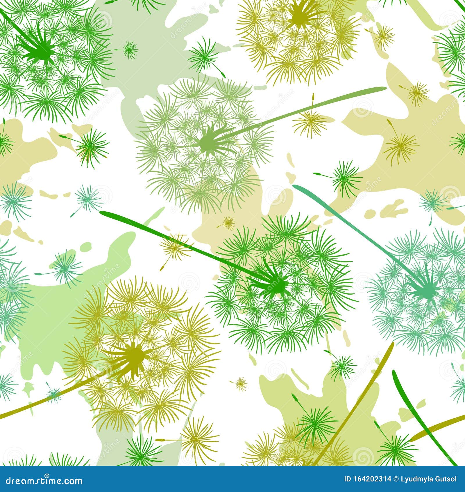 Seamless Pattern with Colored Dandelions and Spots of Paint. Endless ...
