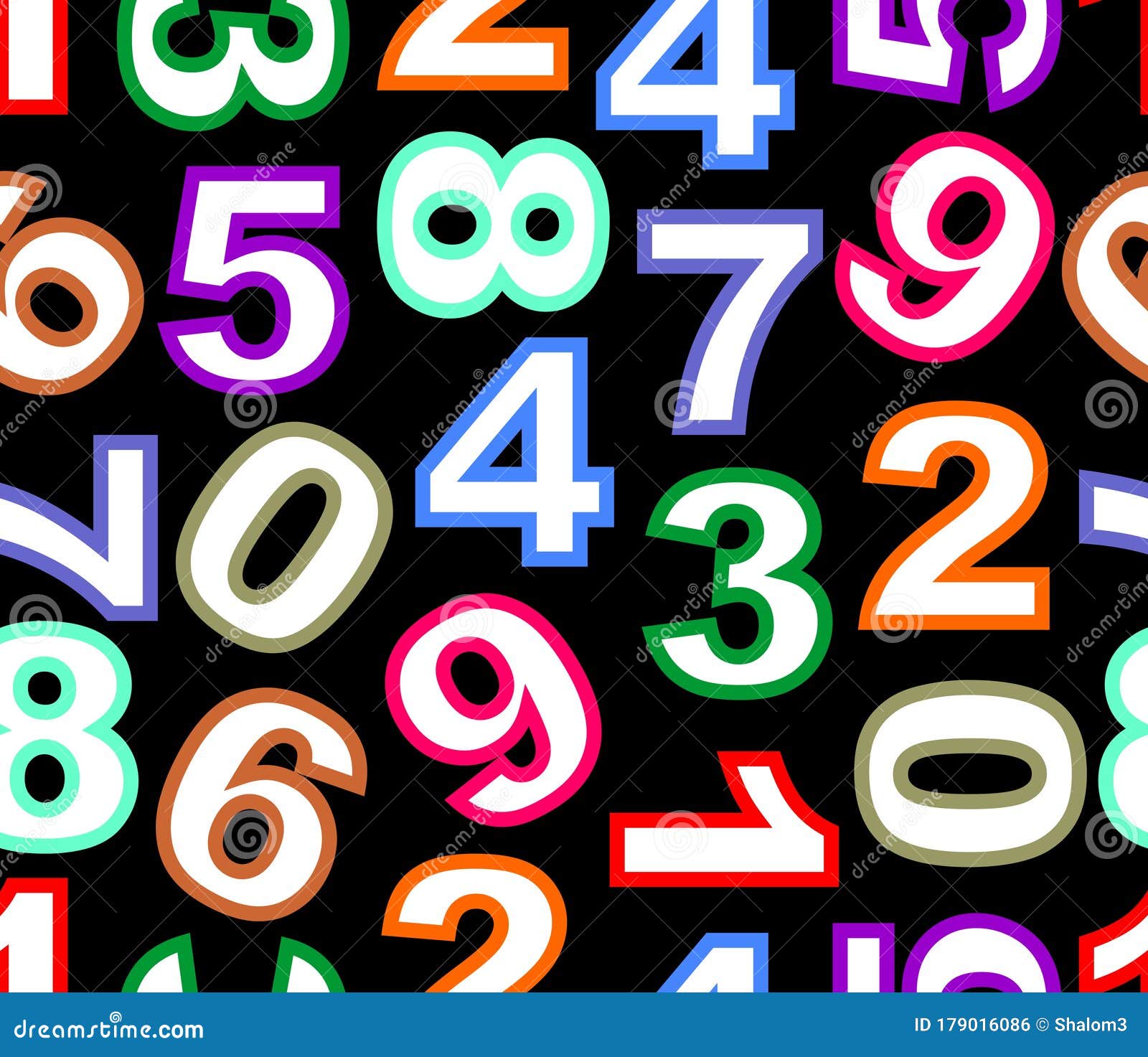 Seamless Pattern with Colored Distinctive Digits on Black Background ...