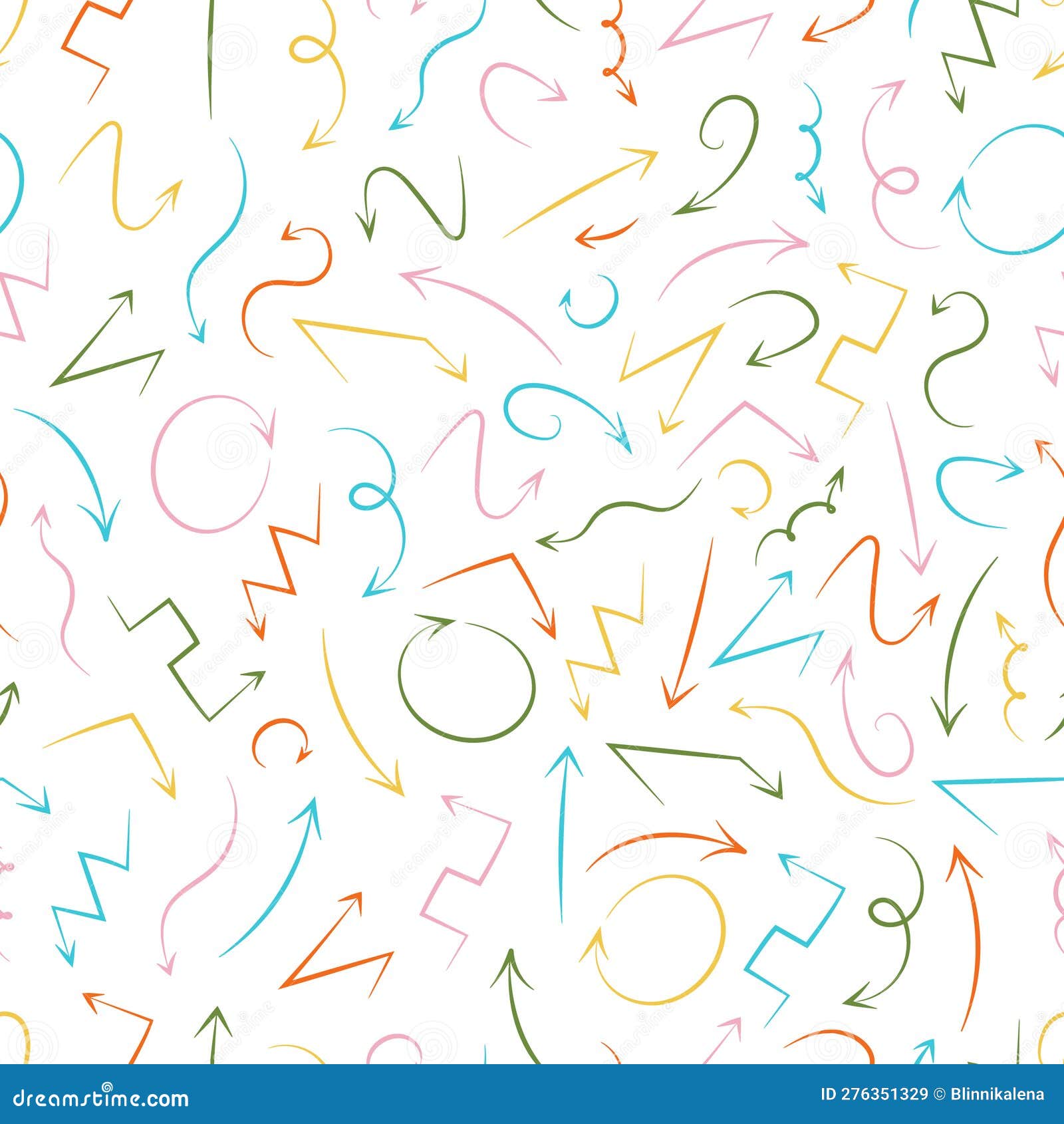 Seamless Pattern of Colored Drawn Arrows. Directions Up, Down, Left ...