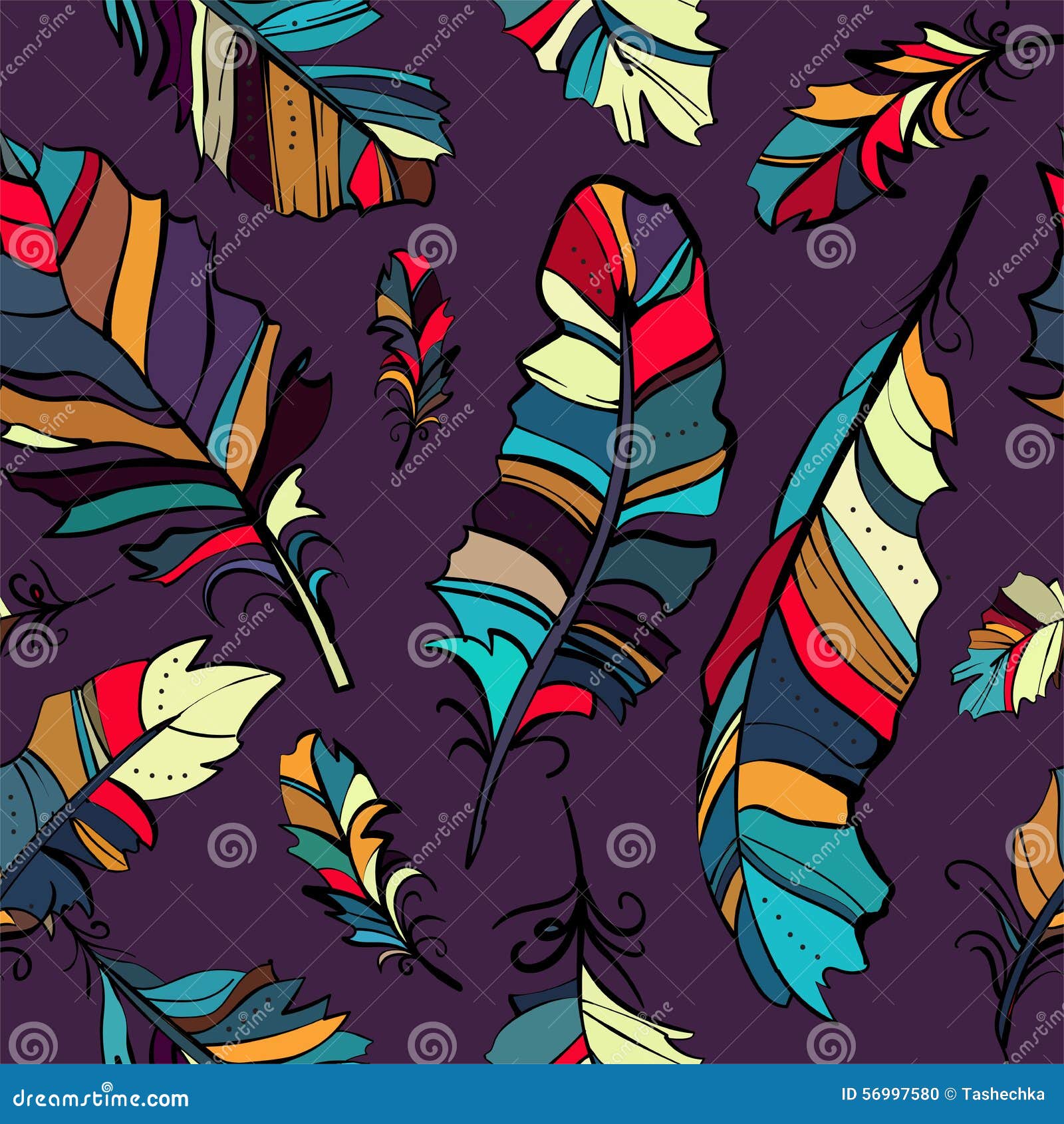 Seamless Pattern of Colored Feathers Stock Vector - Illustration of ...