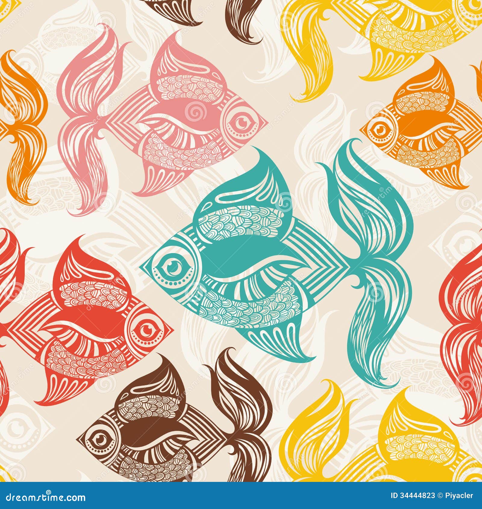Seamless Pattern with Colored Fishes. Stock Vector - Illustration of ...