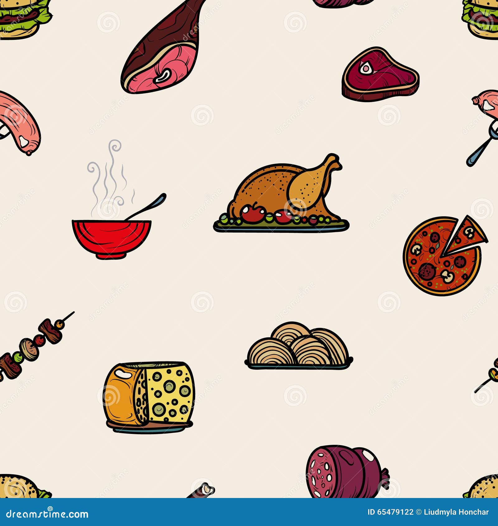Seamless Pattern Colored Food Icons. Stock Vector - Illustration of ...