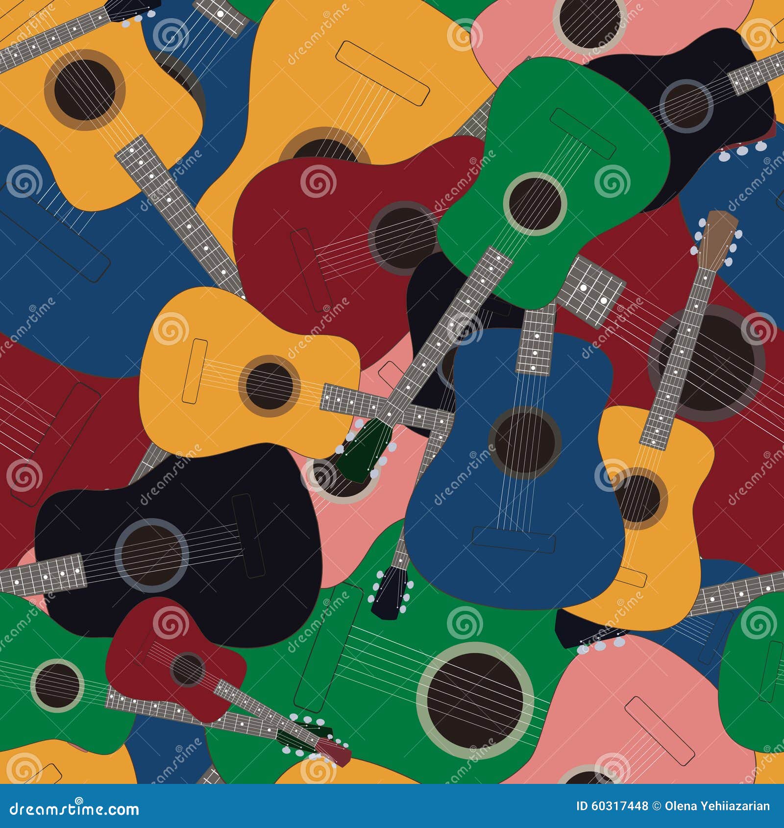 Seamless Pattern with Colored Guitars Stock Vector - Illustration of ...