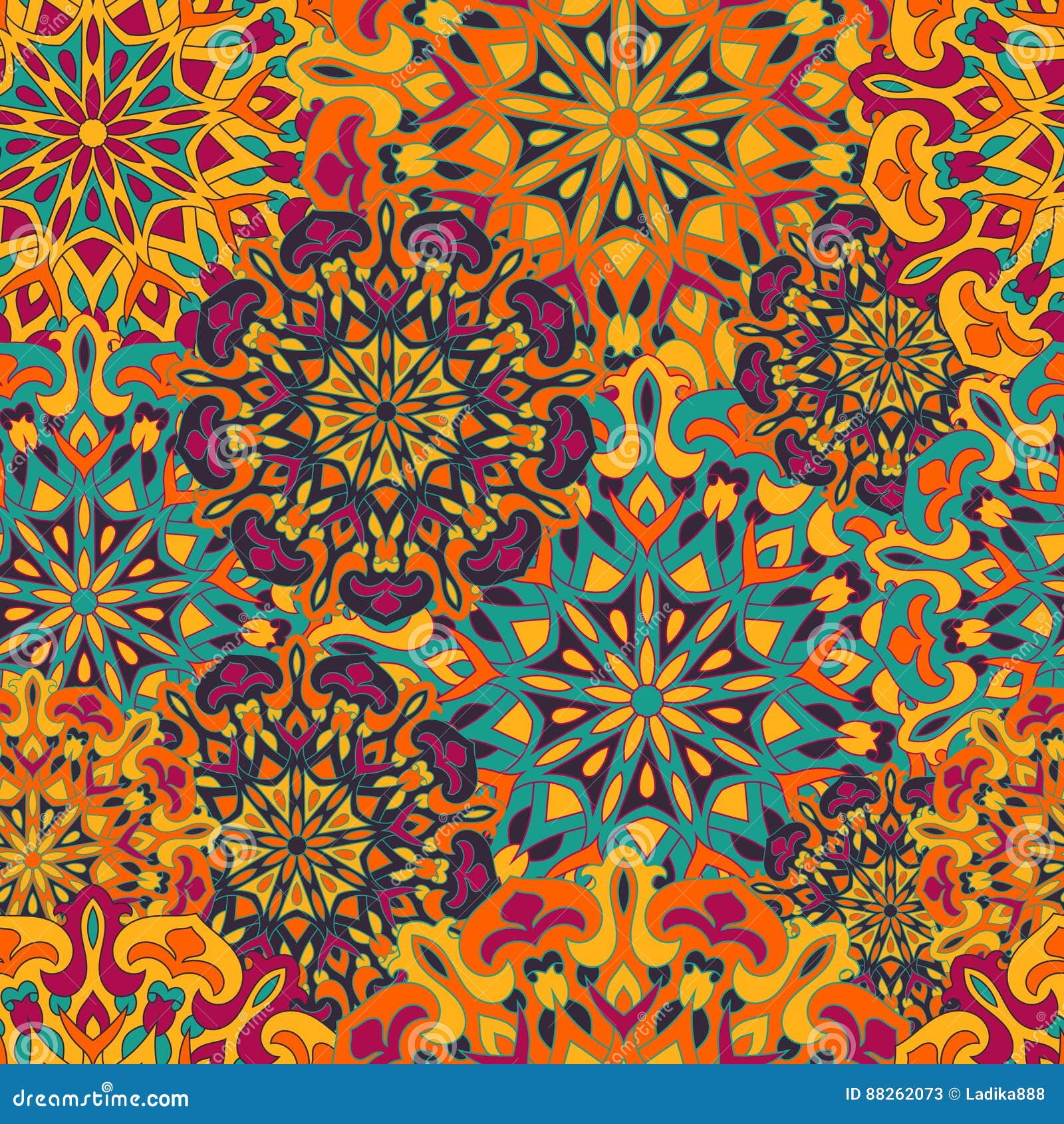 Seamless Pattern with Colored Mandalas. Brazilian, Indian, Turkish ...