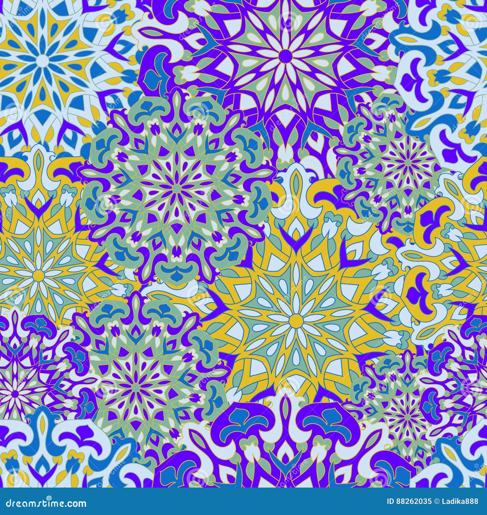 Seamless Pattern with Colored Mandalas. Indian, Turkish, Gypsy Stock ...