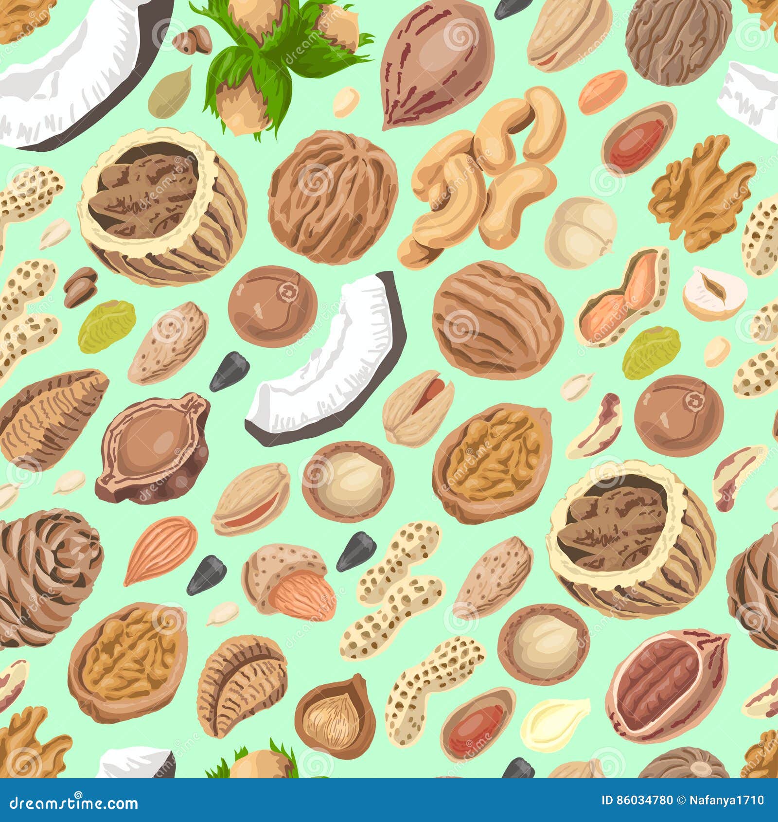 Seamless Pattern with Colored Nuts and Seeds Stock Vector ...