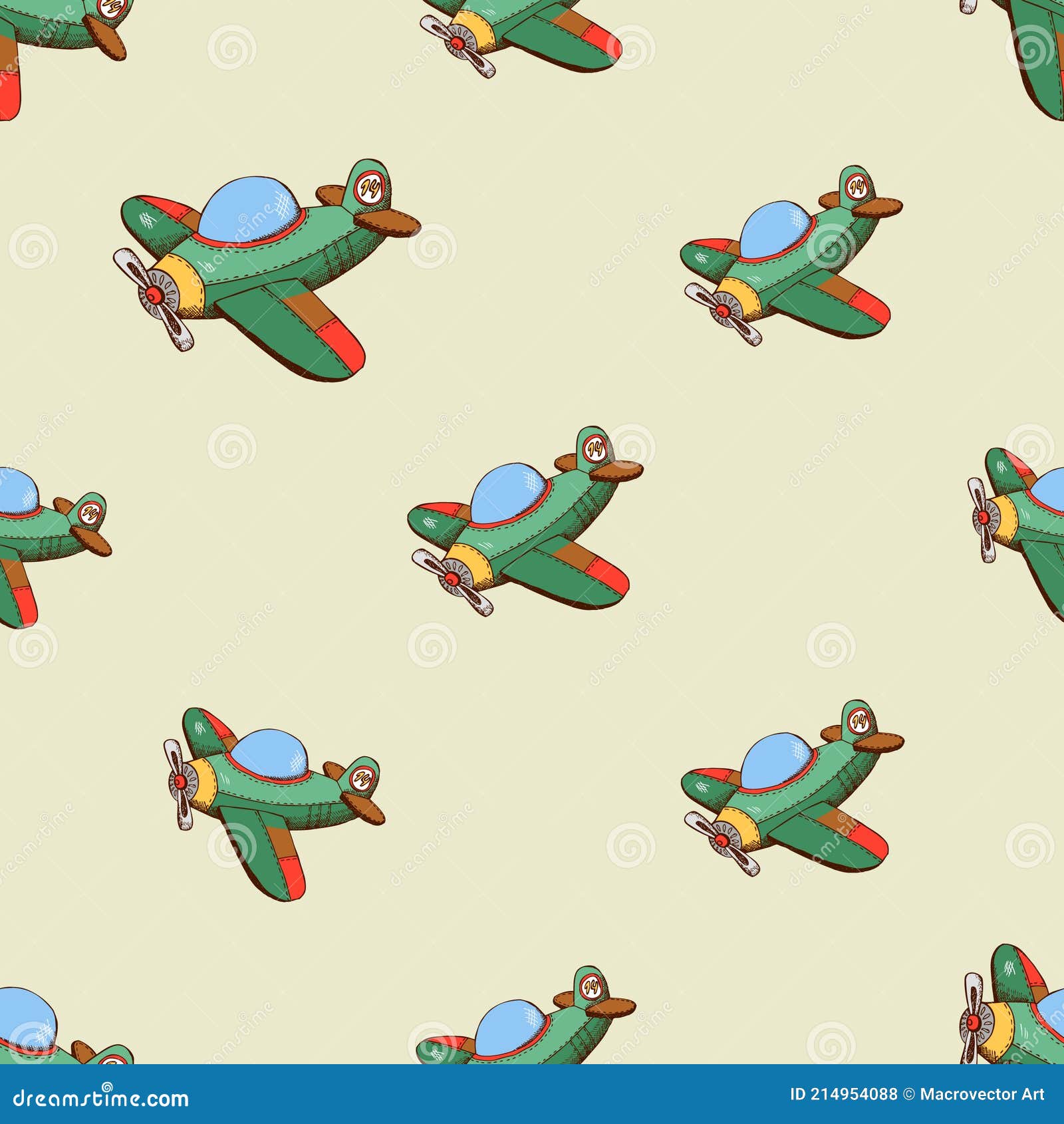 Seamless Pattern with Colored Plane Stock Vector - Illustration of ...