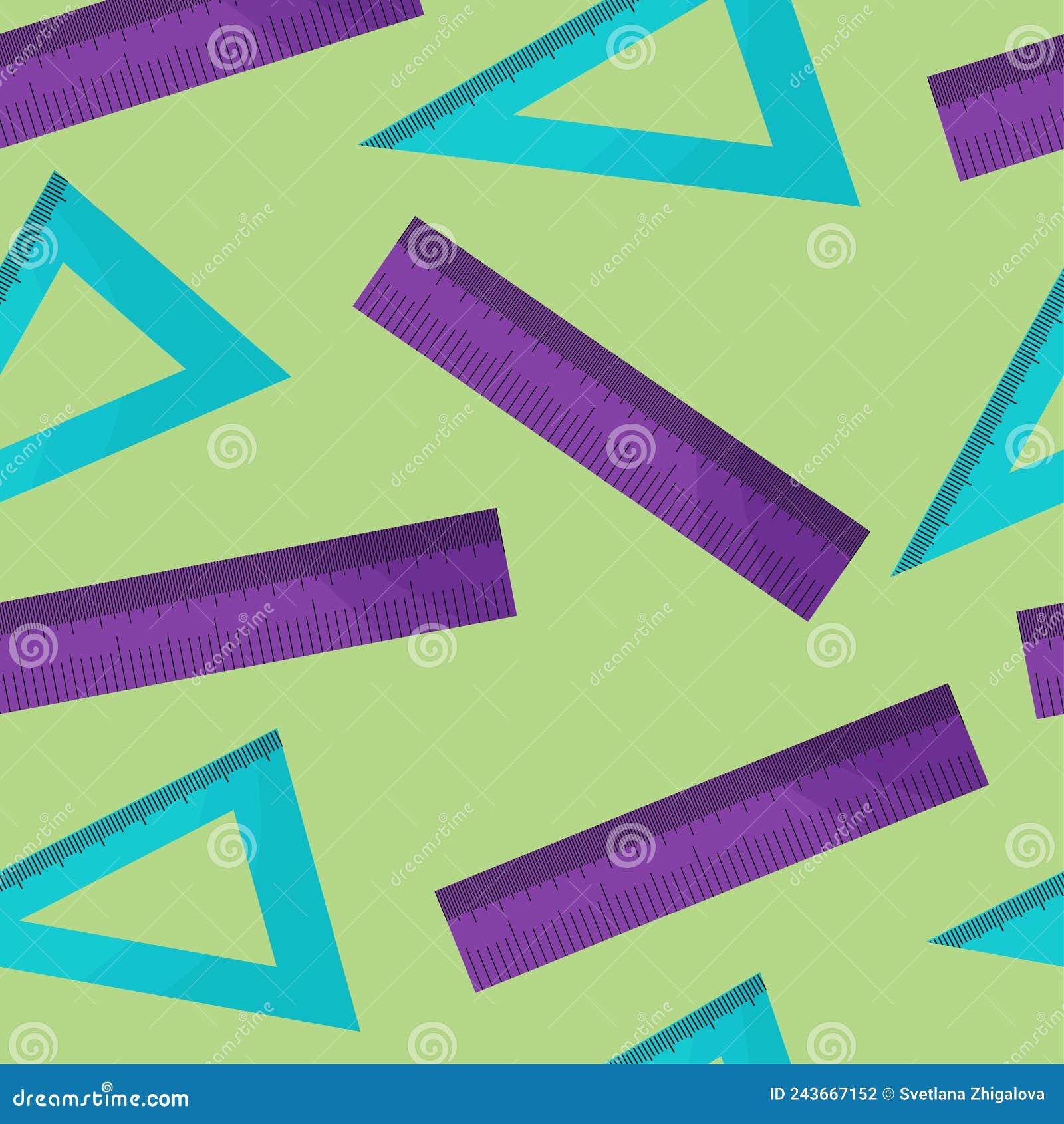 Seamless Pattern with Colored Rulers, Triangular with Divisions ...