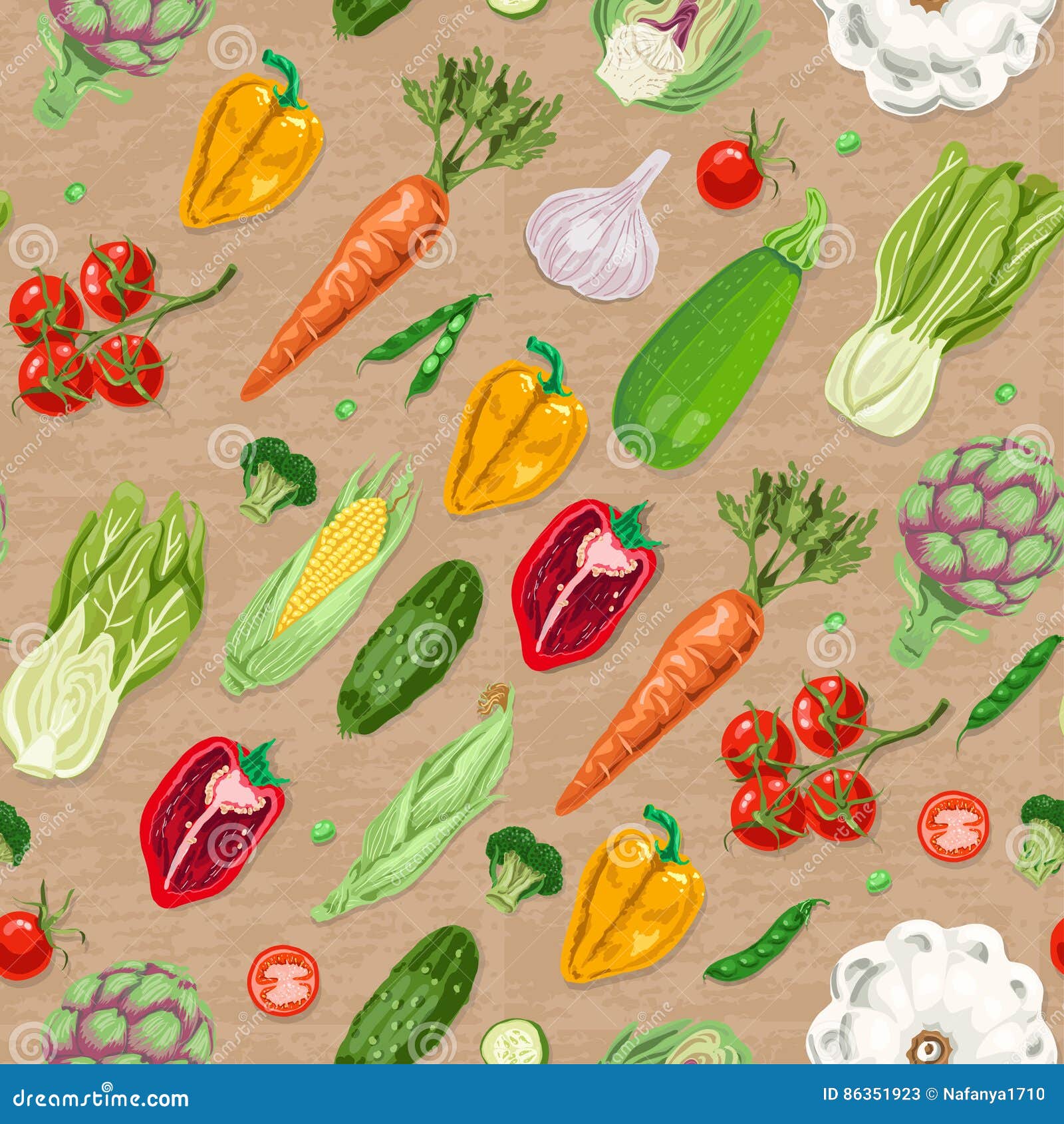 Seamless Pattern with Colored Vegetables Stock Vector - Illustration of ...