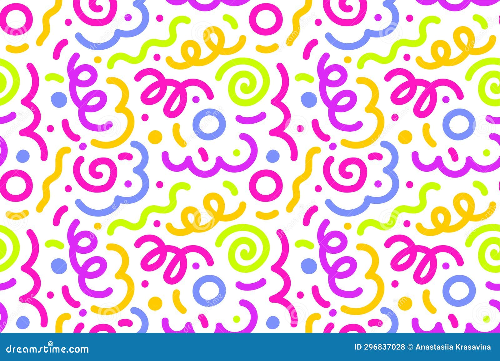 Seamless Pattern of Colorful Abstract Squiggles Print, Scribble Spiral ...