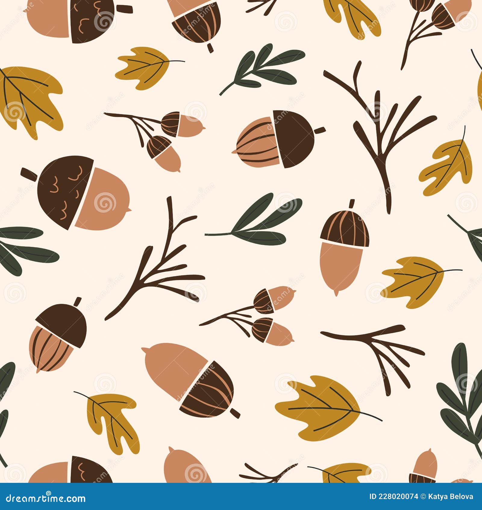 Seamless Pattern. Colorful Acorns on a Light Background Stock Vector ...