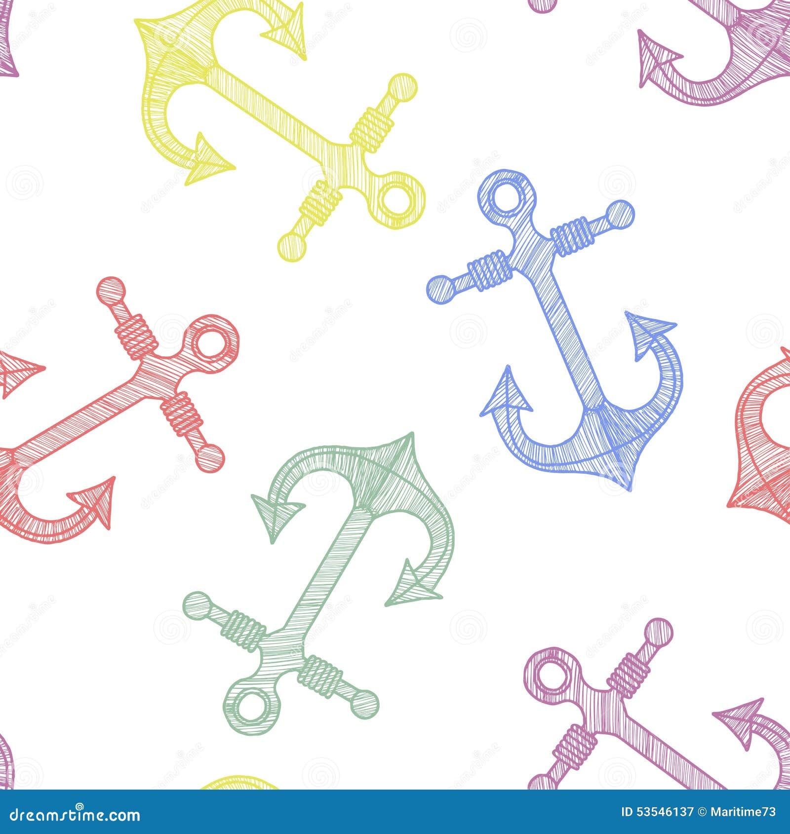 Seamless Pattern with Colorful Anchors on a White Background. Stock ...
