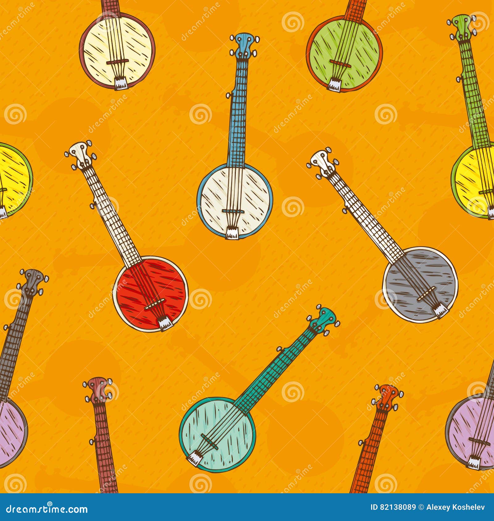 Seamless Pattern with Colorful Banjos Stock Vector - Illustration of ...