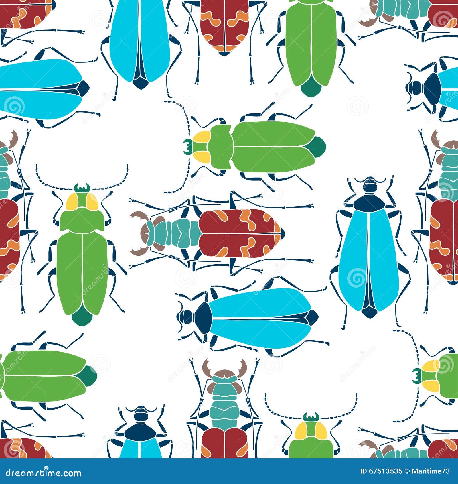 Seamless Pattern with Colorful Beetles. Bright Hand Drawn Stock ...