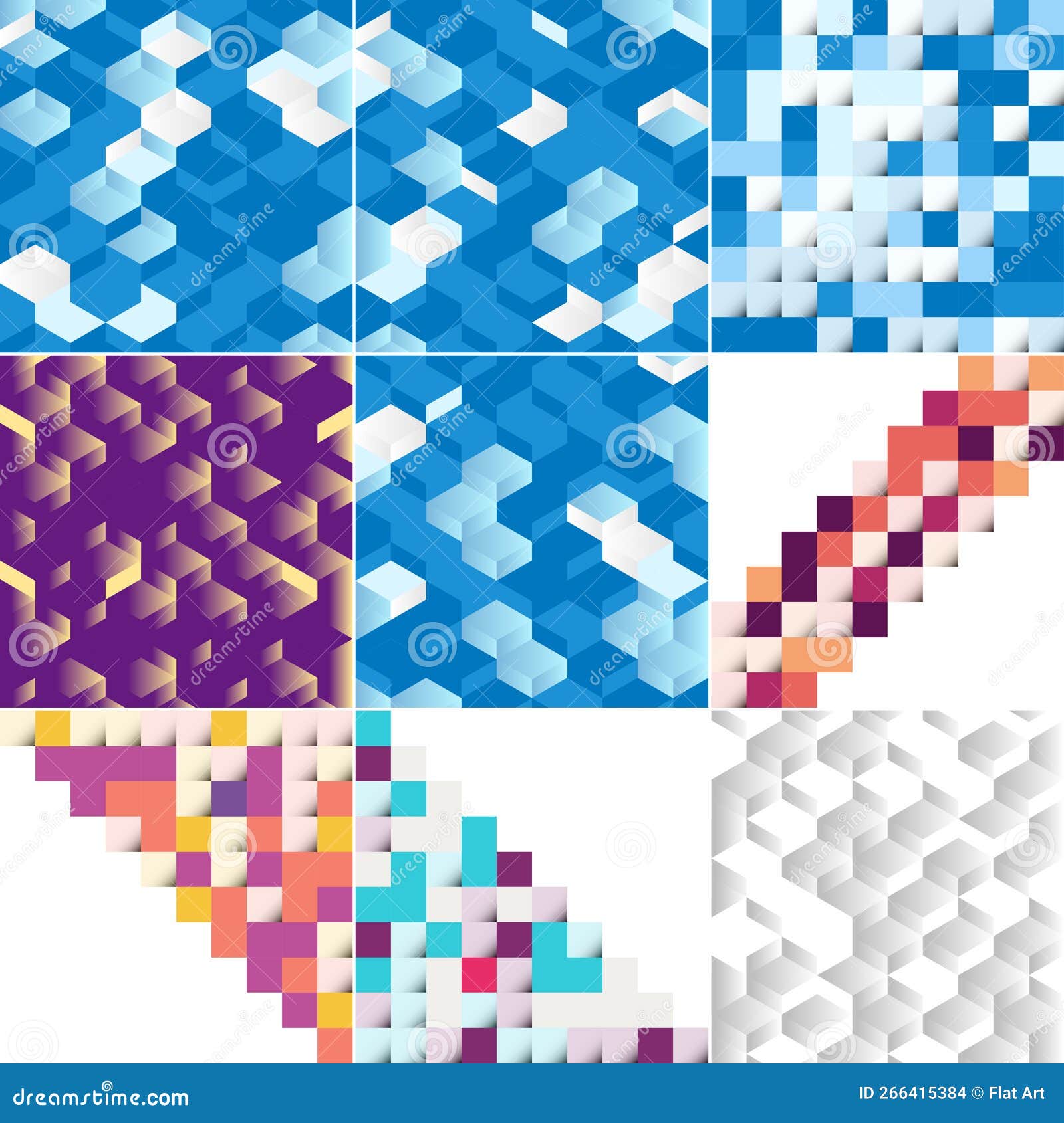 Seamless Pattern of Colorful Blocks with Shadow EPS10 Vector; Pack of 9 ...