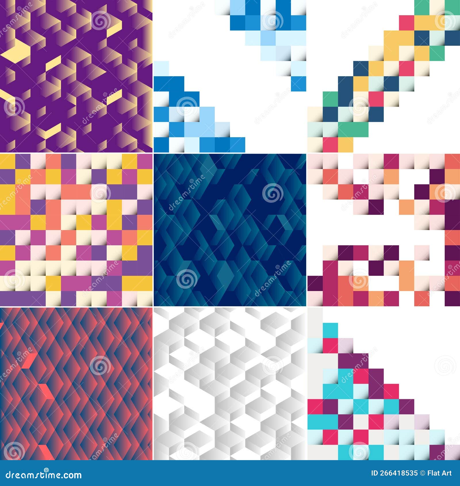 Seamless Pattern of Colorful Blocks with Shadow EPS10 Vector; Pack of 9 ...
