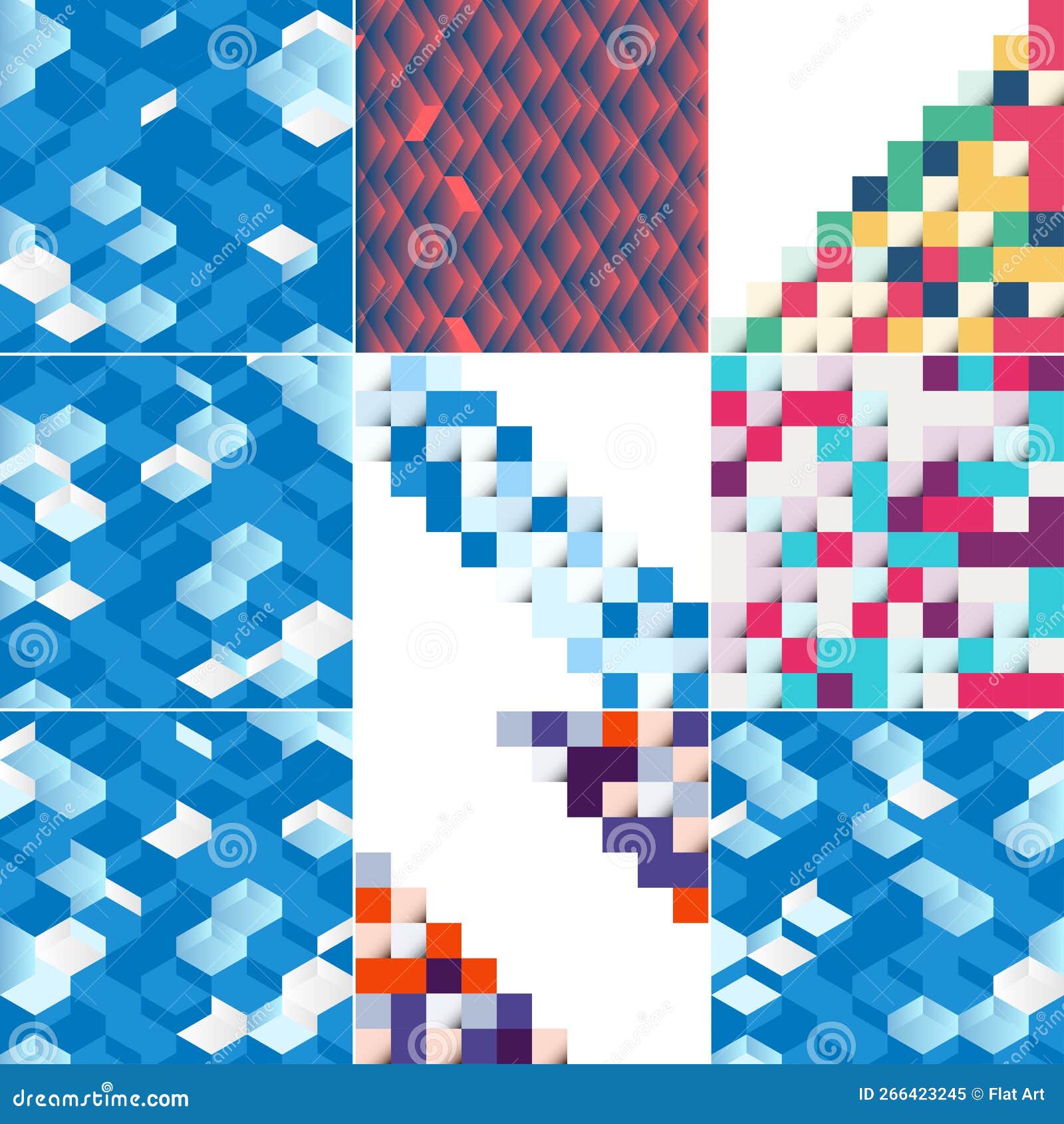 Seamless Pattern of Colorful Blocks with Shadow EPS10 Vector; Pack of 9 ...