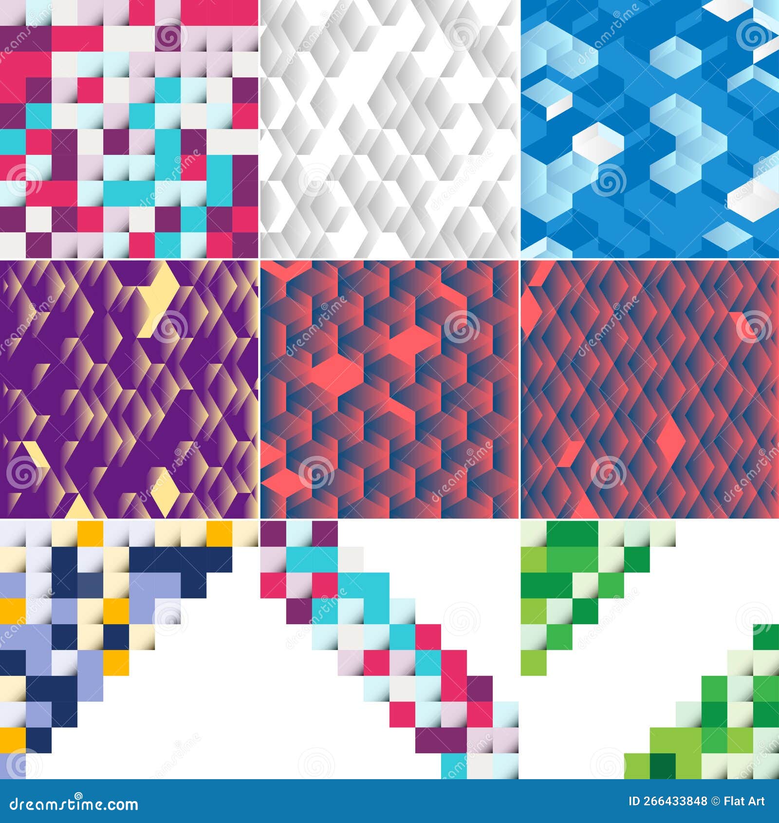 Seamless Pattern of Colorful Blocks with Shadow EPS10 Vector; Pack of 9 ...